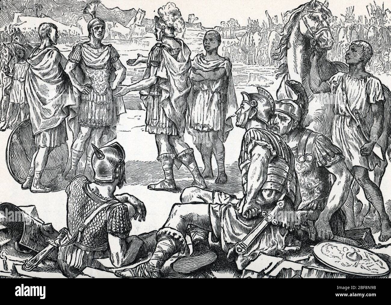 Second punic war : Publius Cornelius Scipio Africanus (236-183 BC) ad Hannibal meeting in Zama ...