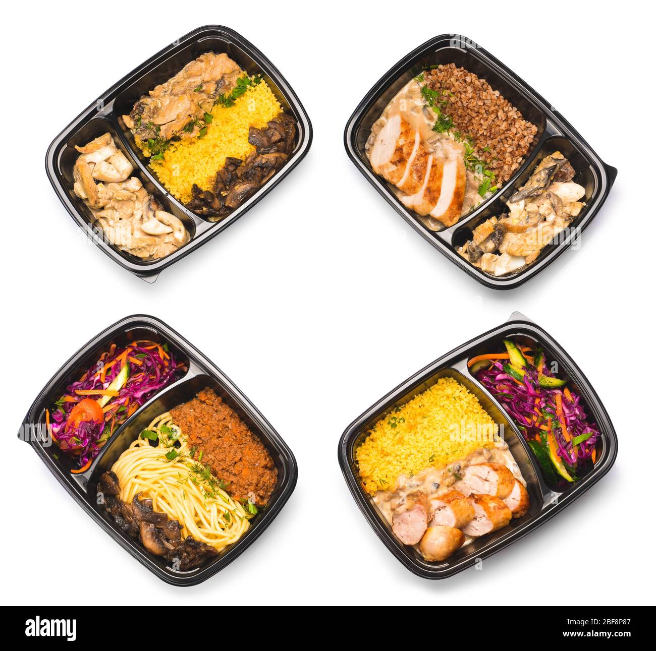 Containers with healthy food on white background Stock Photo - Alamy