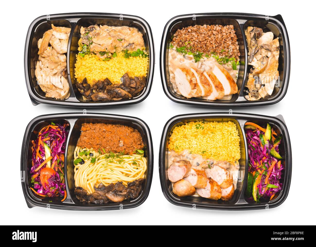 Containers with healthy food on white background Stock Photo - Alamy