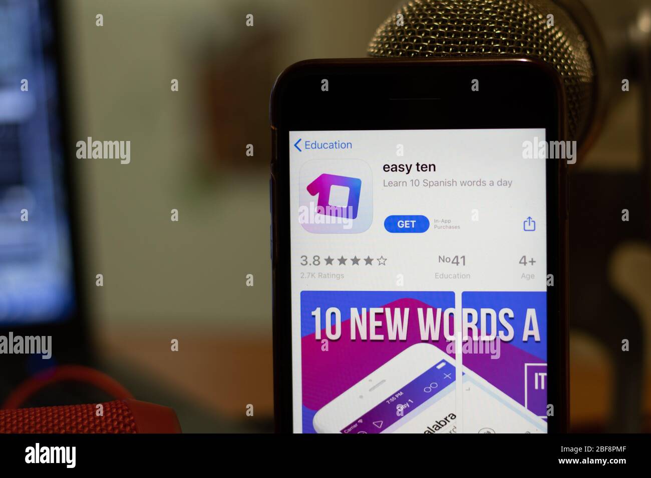 Los Angeles, California, USA - 16 April 2020: Easy Ten logo on screen ...