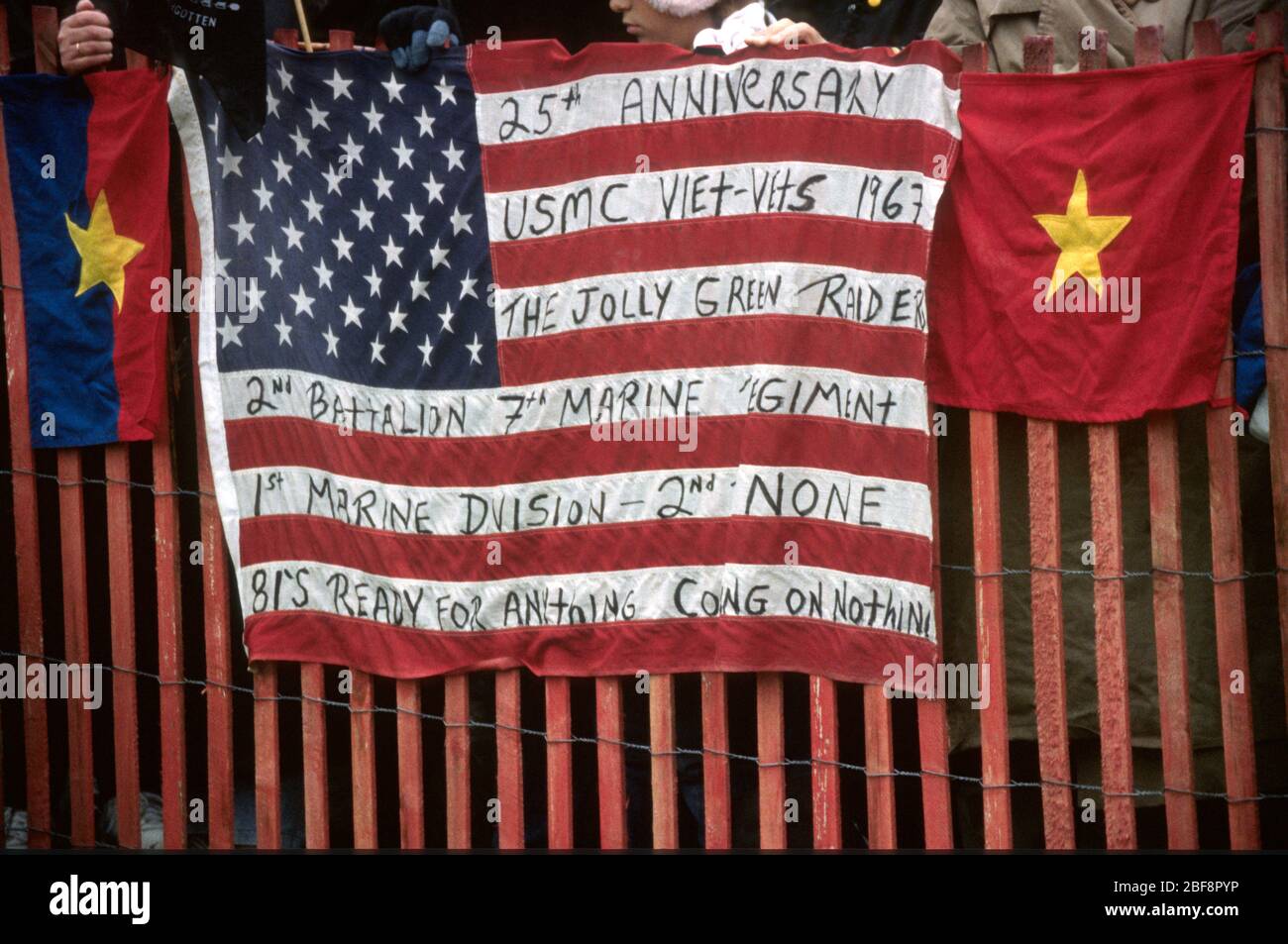 Sign on a fence at the Vietnam Veterans Memorial in commemoration of ...