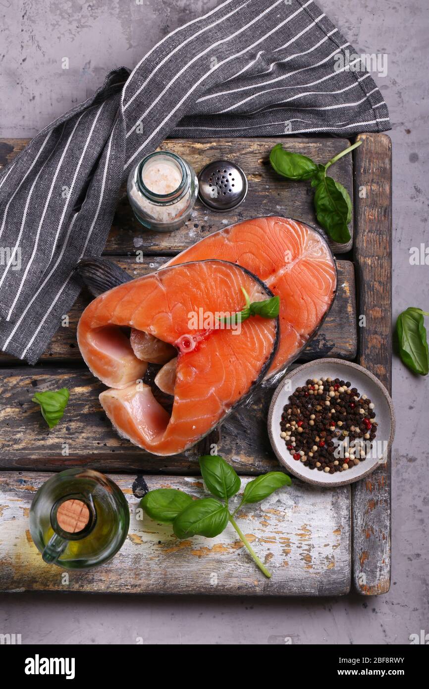 fresh raw red salmon fish for healthy eating Stock Photo - Alamy