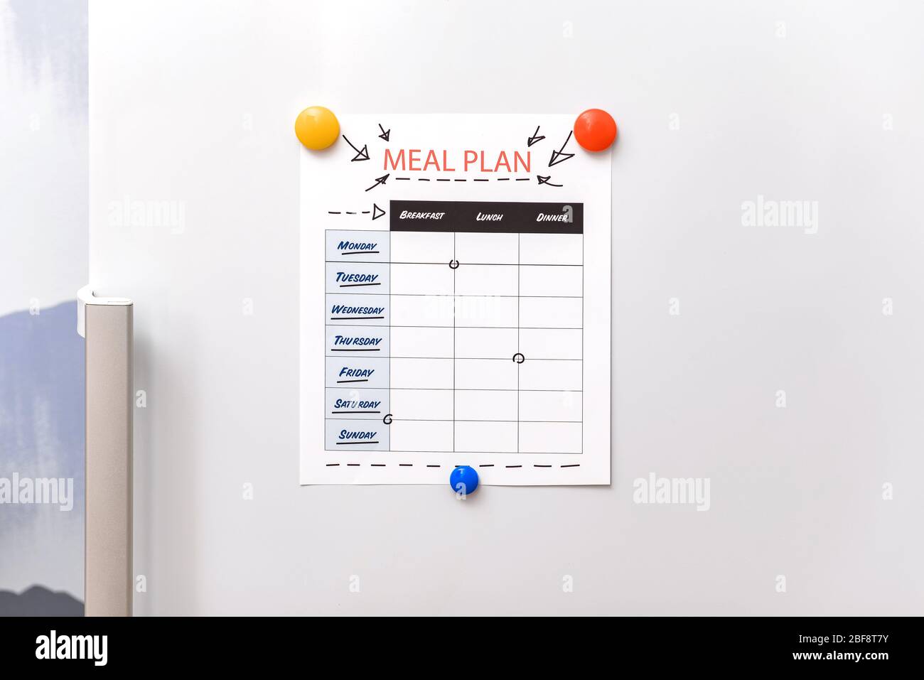 Empty meal plan on fridge in kitchen Stock Photo - Alamy