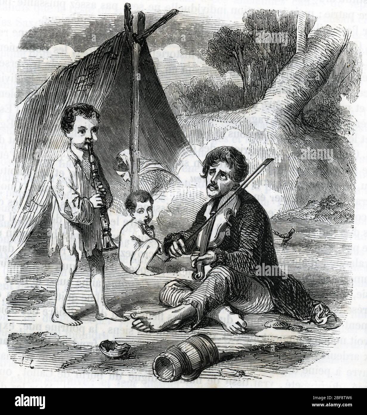 Famille tsigane en Hongrie (nomade, vagabond, romanichel, tzigane, gens ...