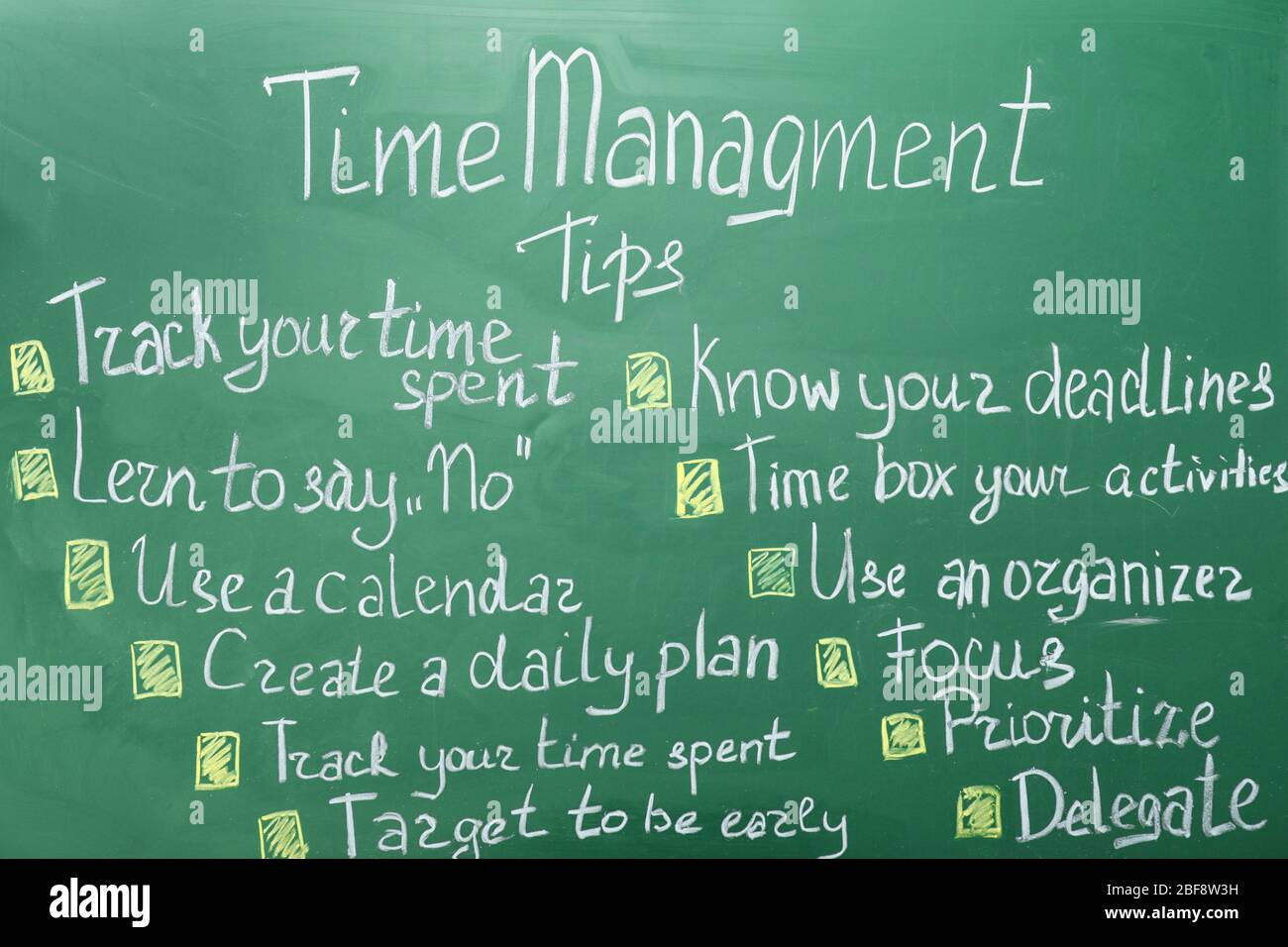 Time management tips written on chalkboard Stock Photo - Alamy