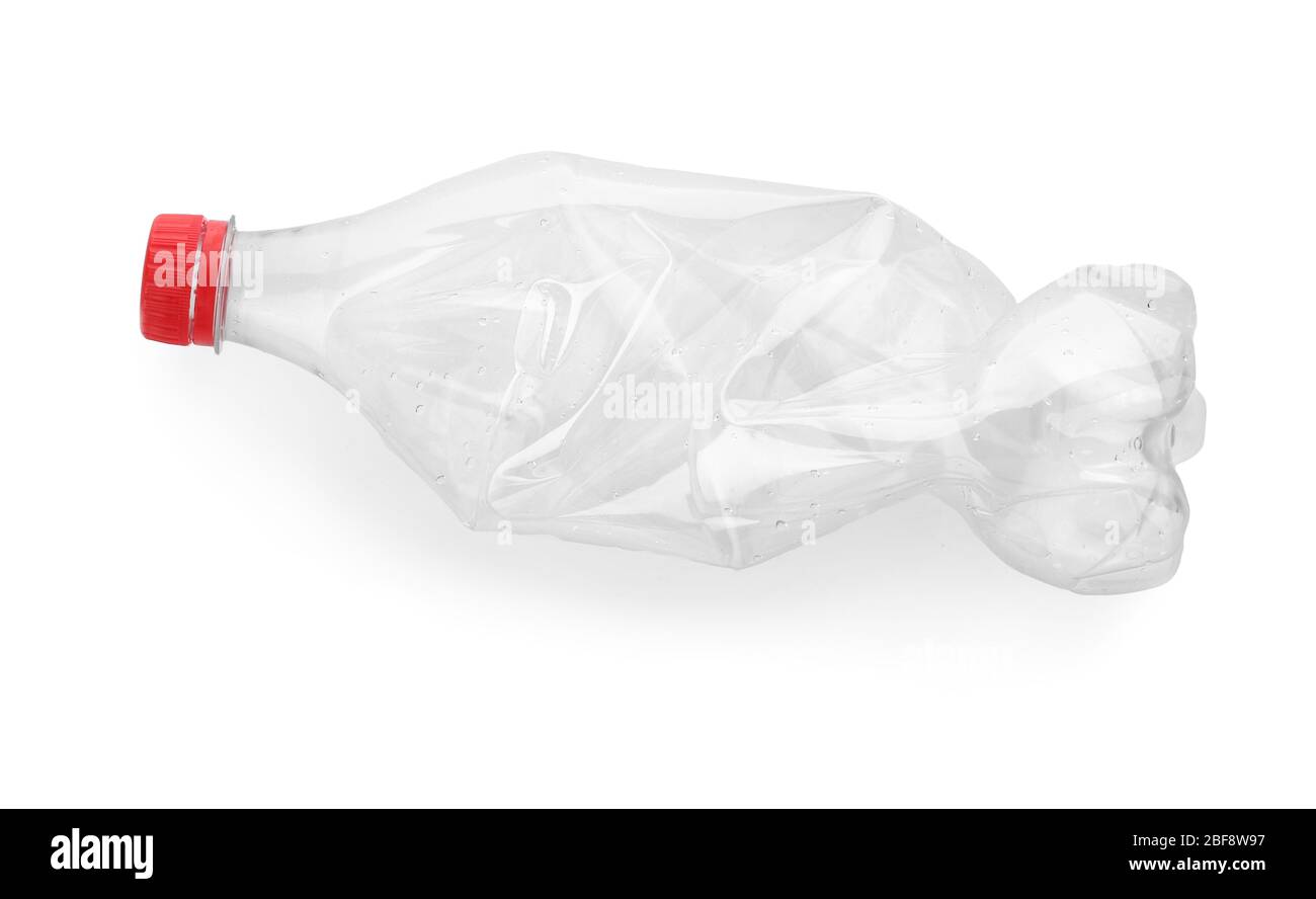 Crumpled plastic bottle on white background. Recycling concept Stock ...