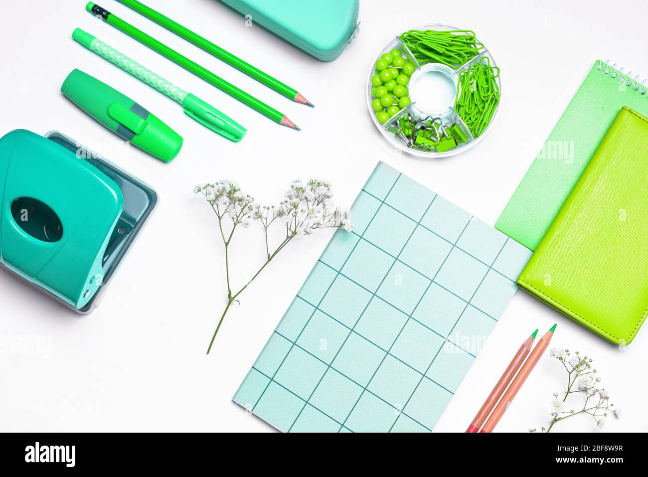 Set of school supplies on white background Stock Photo - Alamy