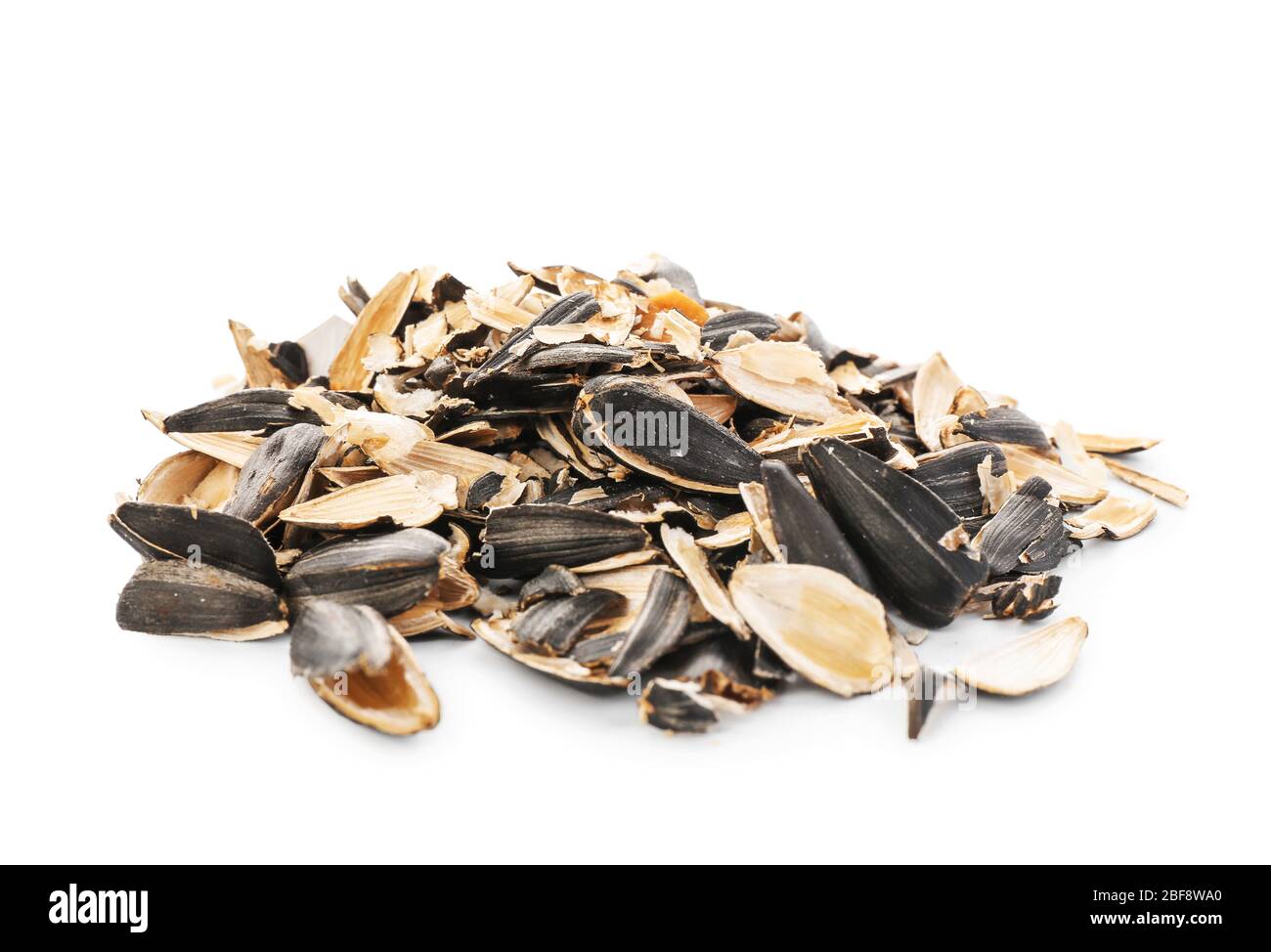 Shell of sunflower seeds on white background. Recycling concept Stock ...