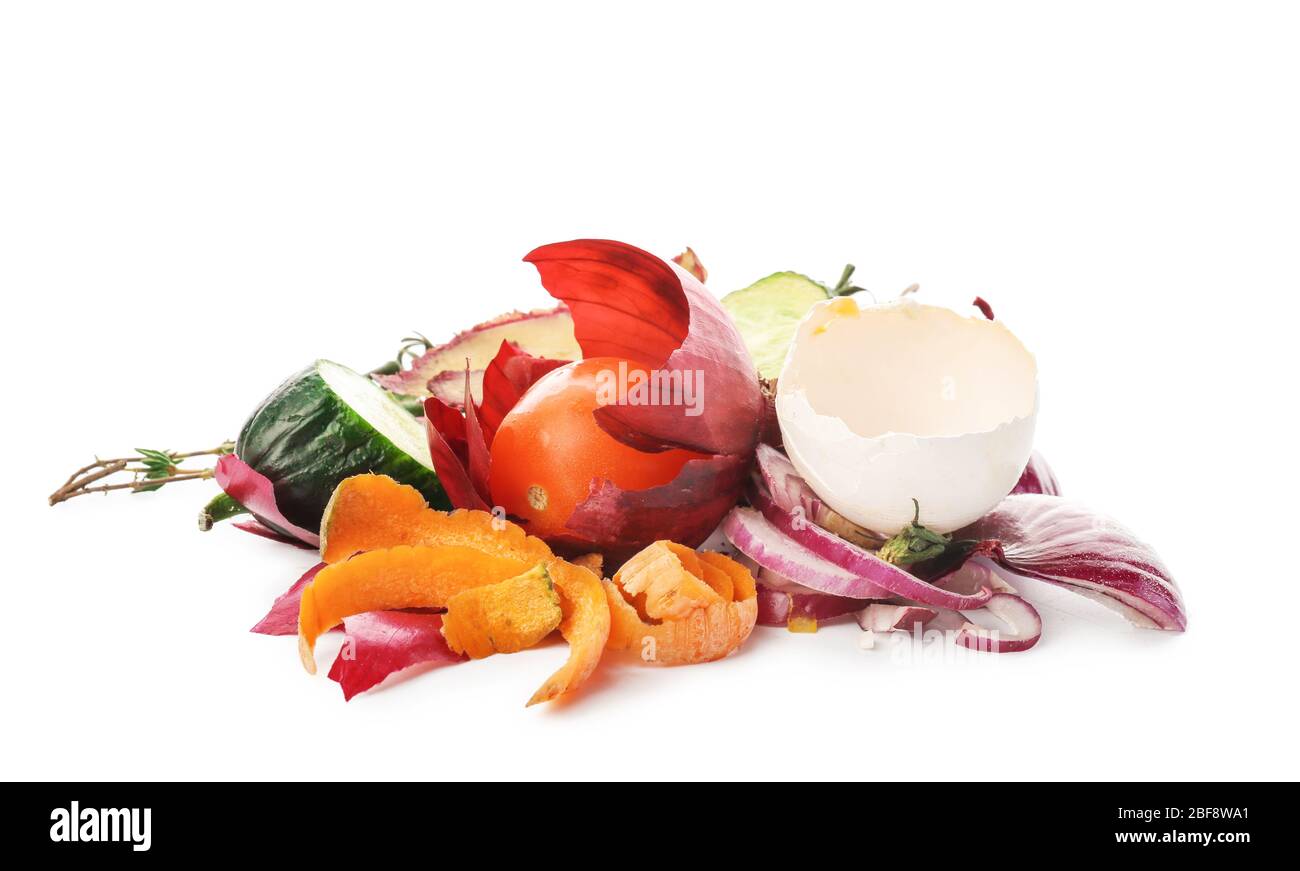 Organic garbage on white background. Recycling concept Stock Photo - Alamy