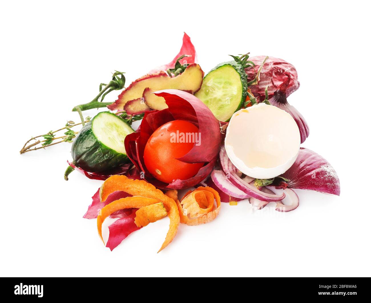 Organic garbage on white background. Recycling concept Stock Photo - Alamy