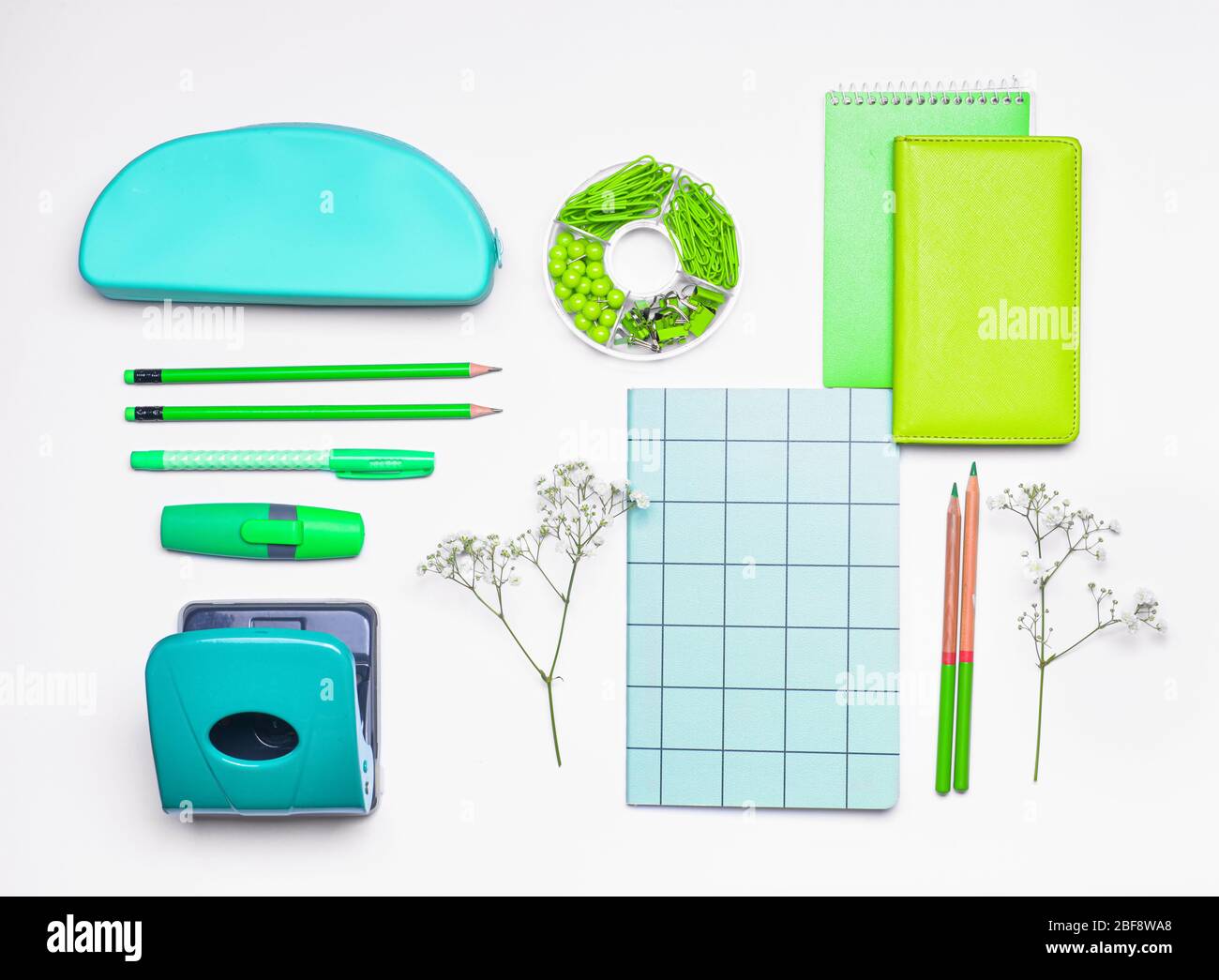 Set of school supplies on white background Stock Photo - Alamy