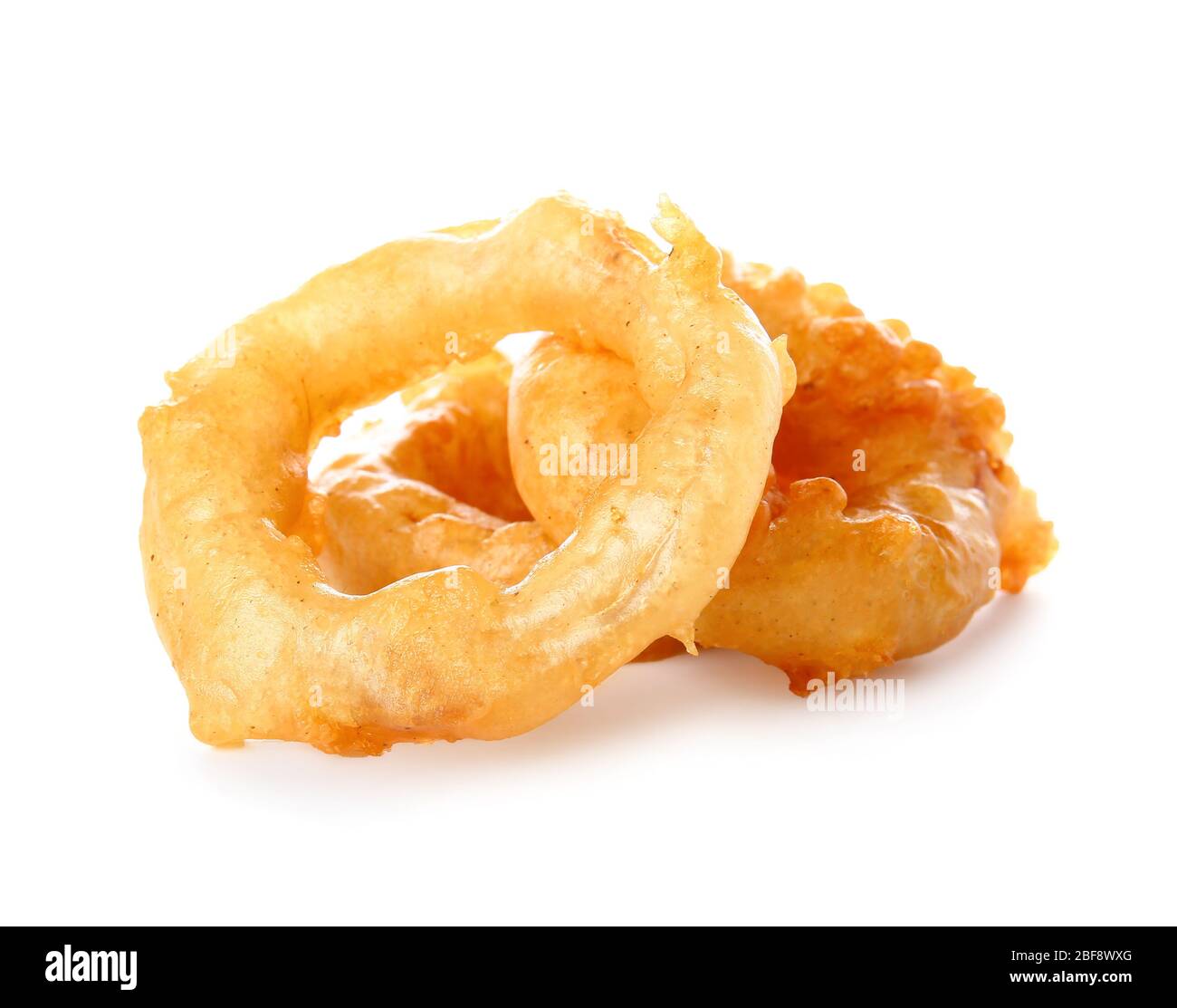 Crispy fried onion rings on white background Stock Photo - Alamy