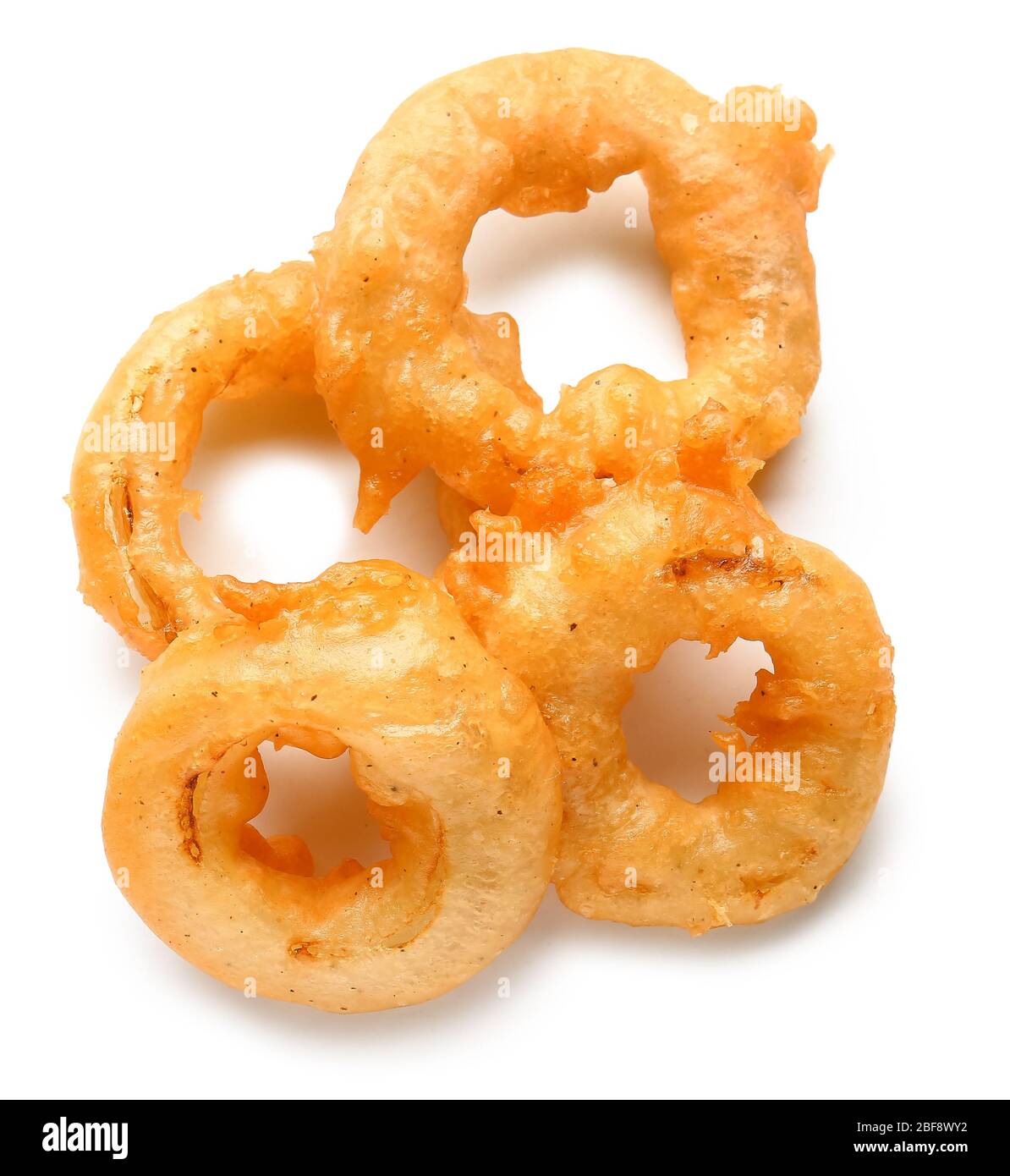 Crispy fried onion rings on white background Stock Photo - Alamy