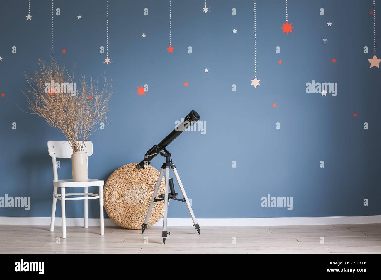 Interior of modern room with telescope Stock Photo - Alamy