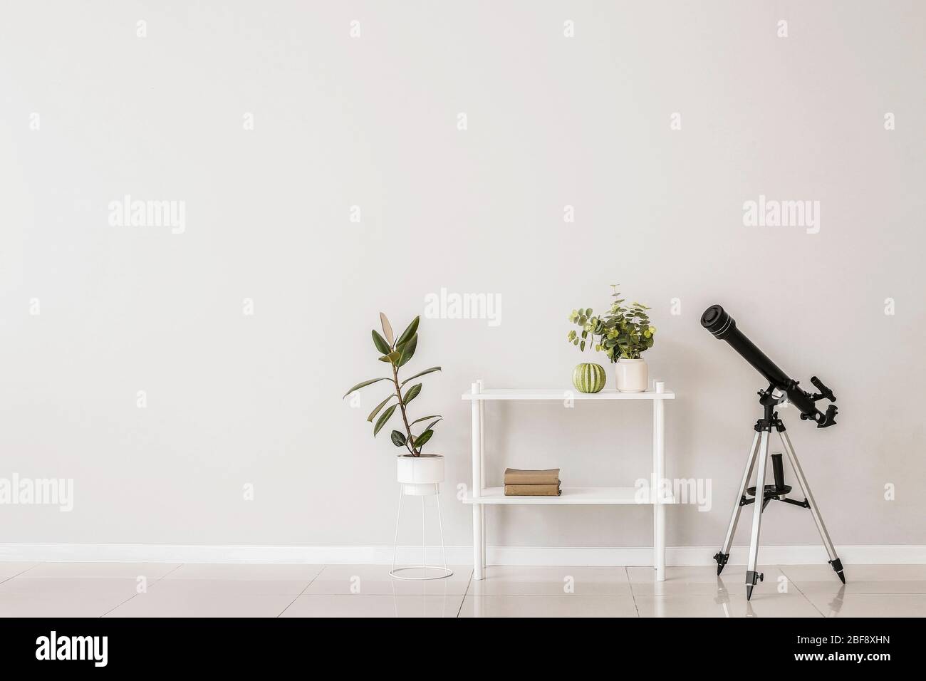 Interior of modern room with telescope Stock Photo - Alamy
