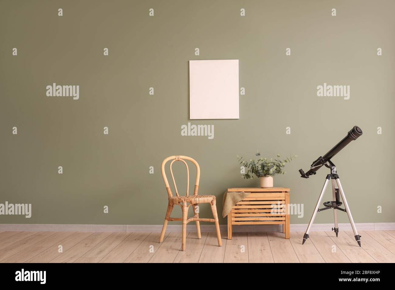 Interior of modern room with telescope Stock Photo - Alamy