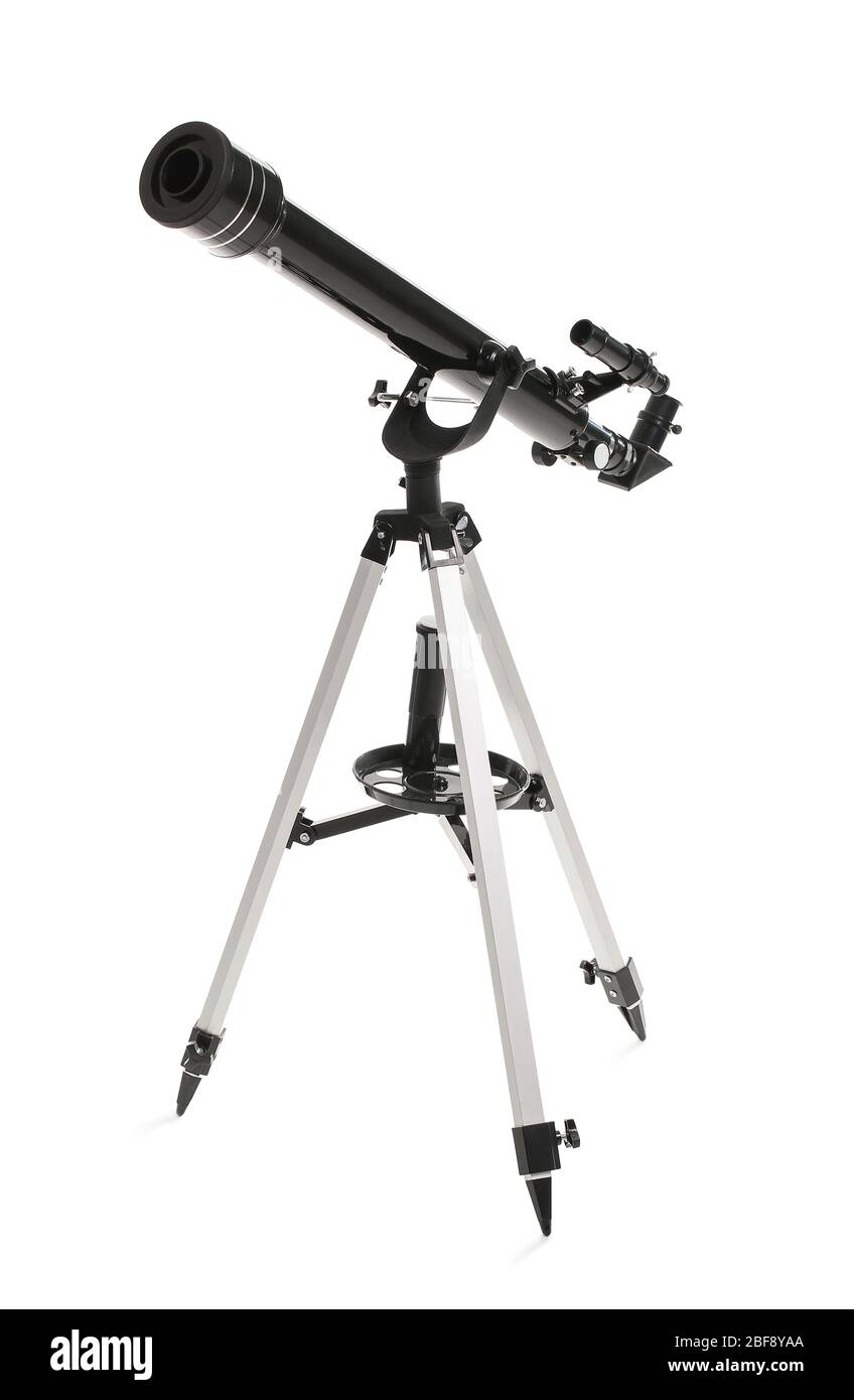 Modern telescope on white background Stock Photo - Alamy