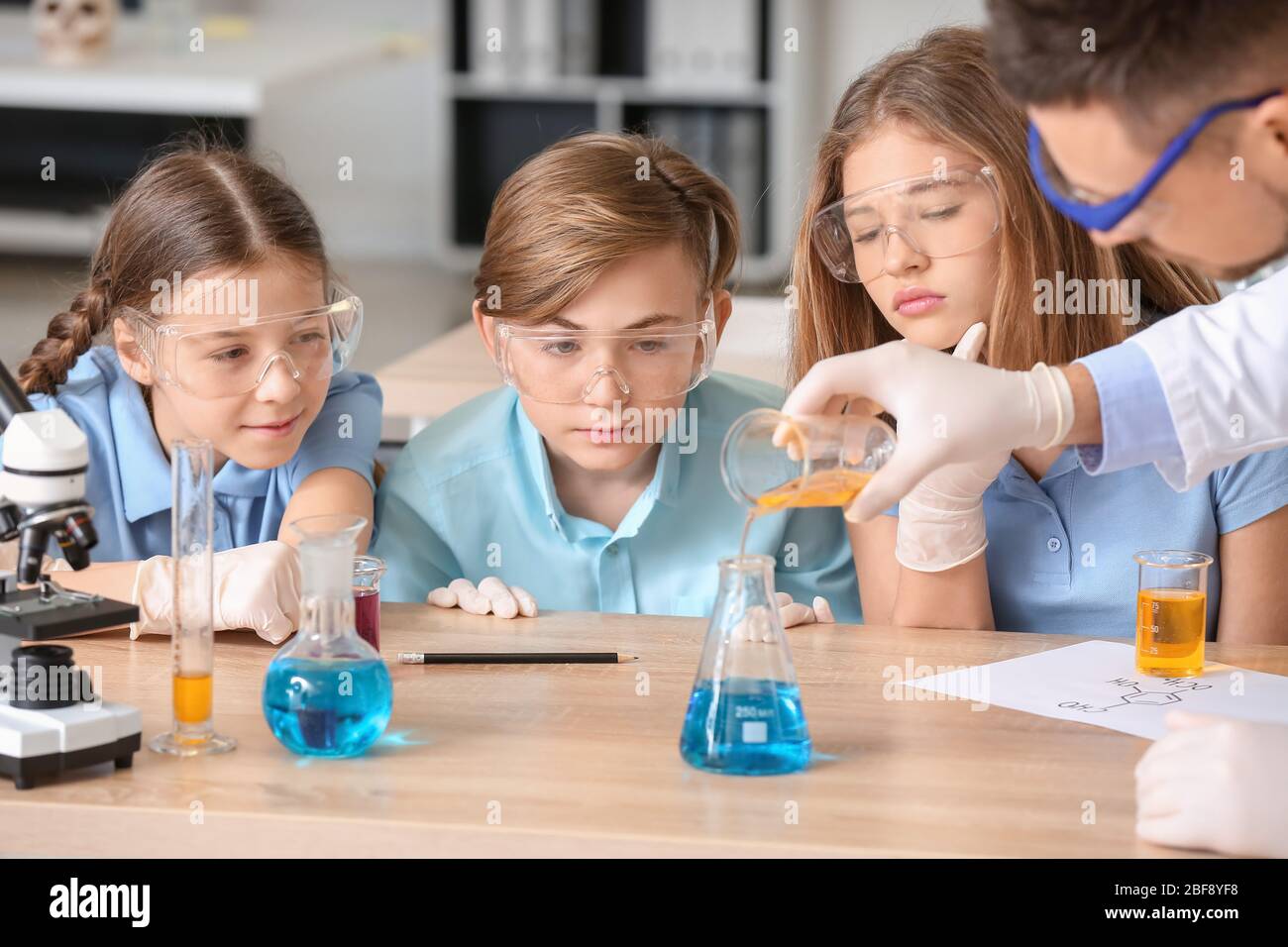 Teacher conducting chemistry lesson in classroom Stock Photo - Alamy