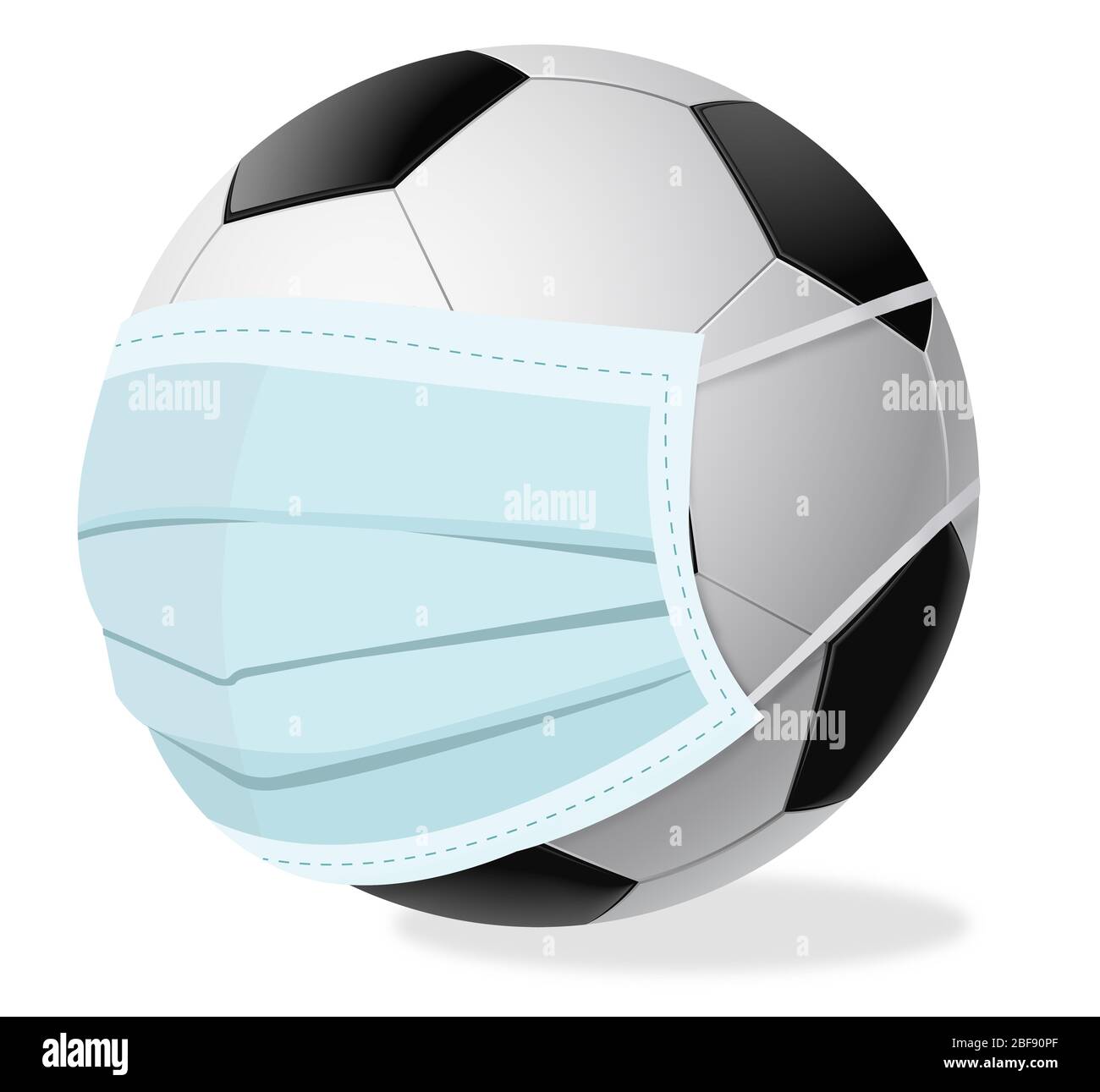 soccer ball with surgeon mask, sport stopped for pandemia, 3d ...