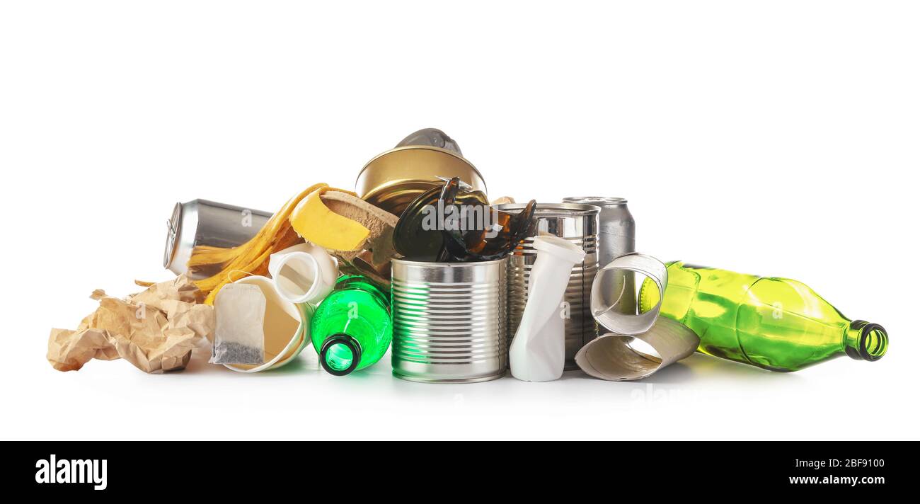 Different garbage on white background. Recycling concept Stock Photo ...
