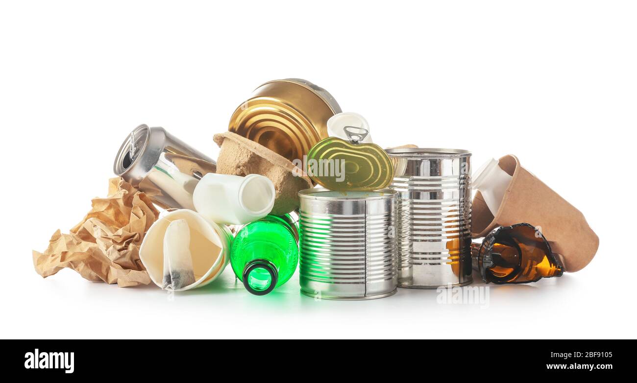 Different garbage on white background. Recycling concept Stock Photo ...