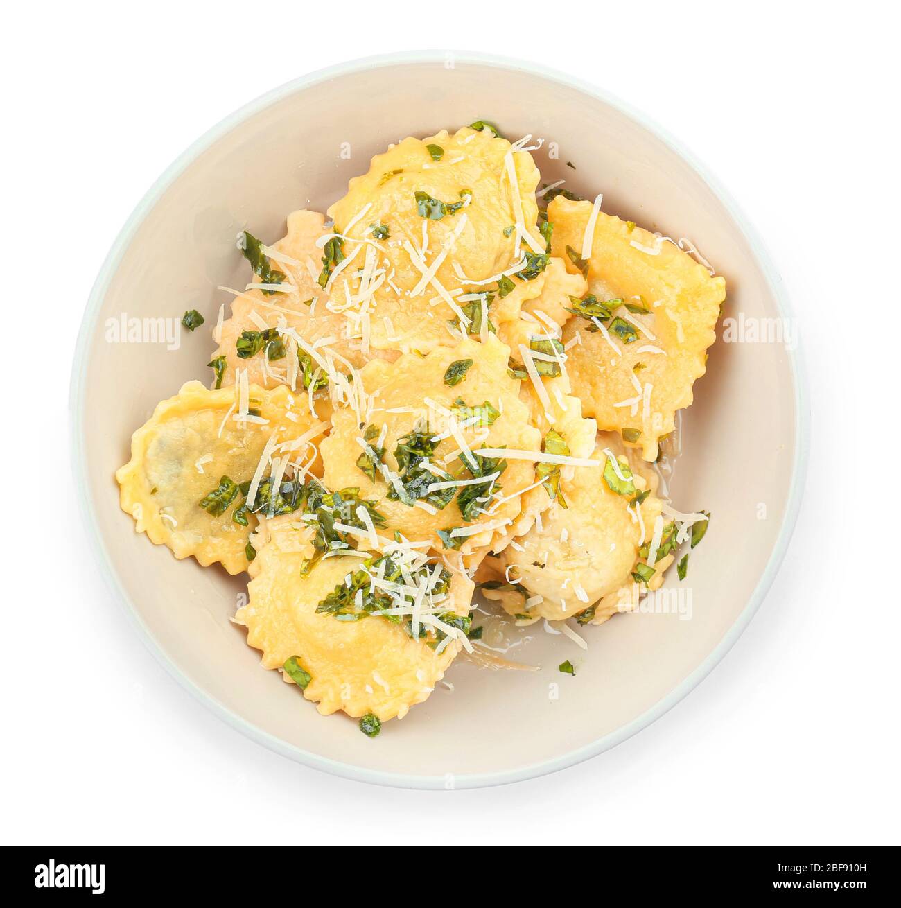 Plate with tasty ravioli on white background Stock Photo - Alamy