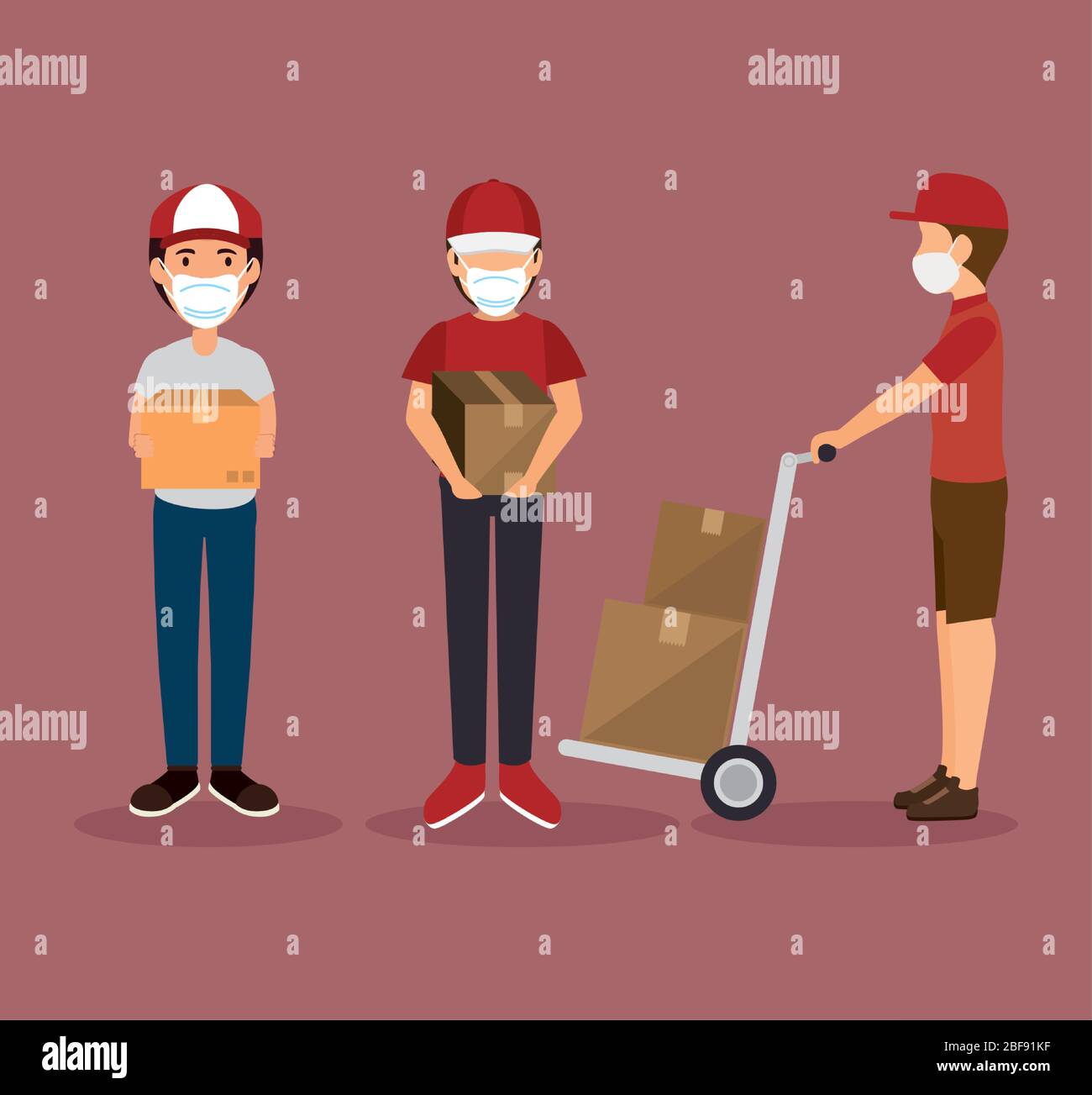 delivery workers using face mask with boxes carton Stock Vector Image ...