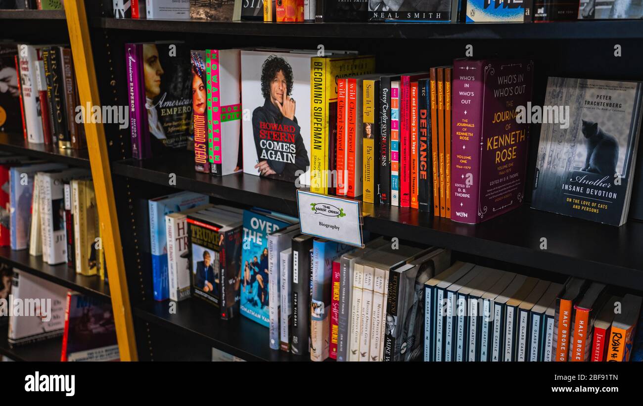 Biography books from various authors on display at a book store Stock ...