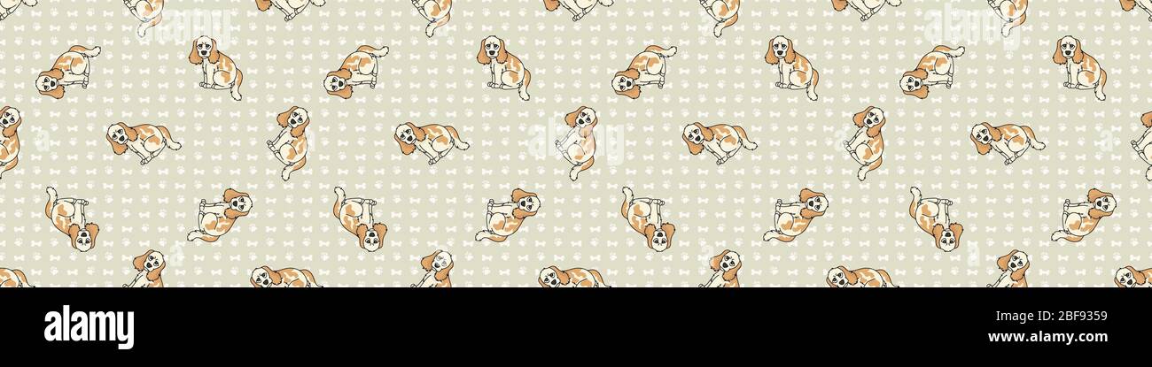 Hand drawn cute cocker spaniel puppy breed seamless border pattern ...