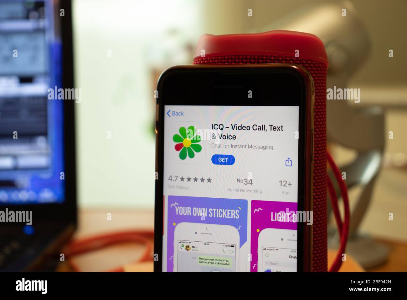 Los Angeles, California, USA - 16 April 2020: ICQ Video call logo on ...