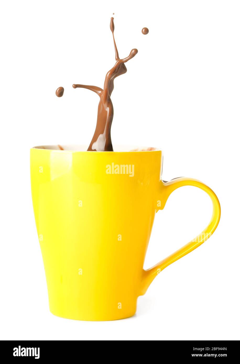 Cup of hot cocoa drink with splash on white background Stock Photo - Alamy