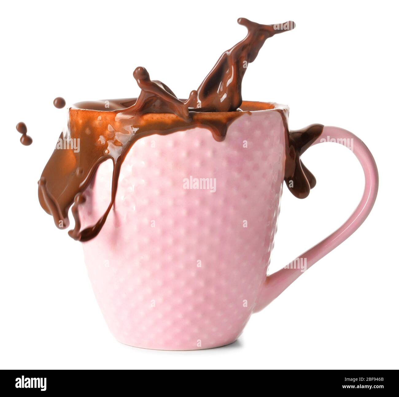 Cup of hot cocoa drink with splash on white background Stock Photo - Alamy