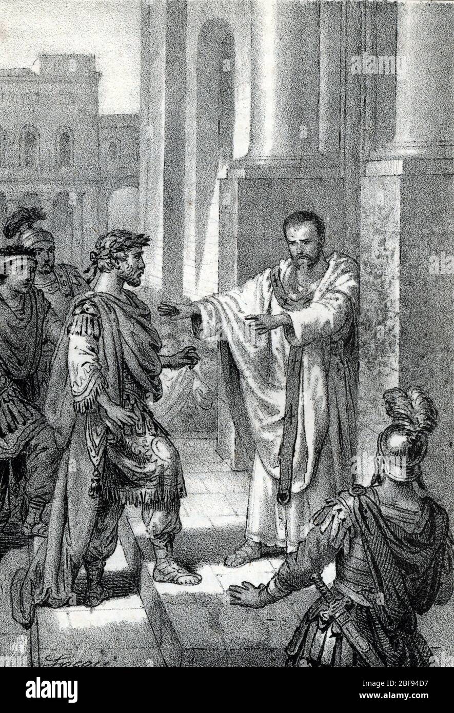 The archbishop Saint Ambrose of Milan (Aurelius Ambrosius, Ambrogio di ...