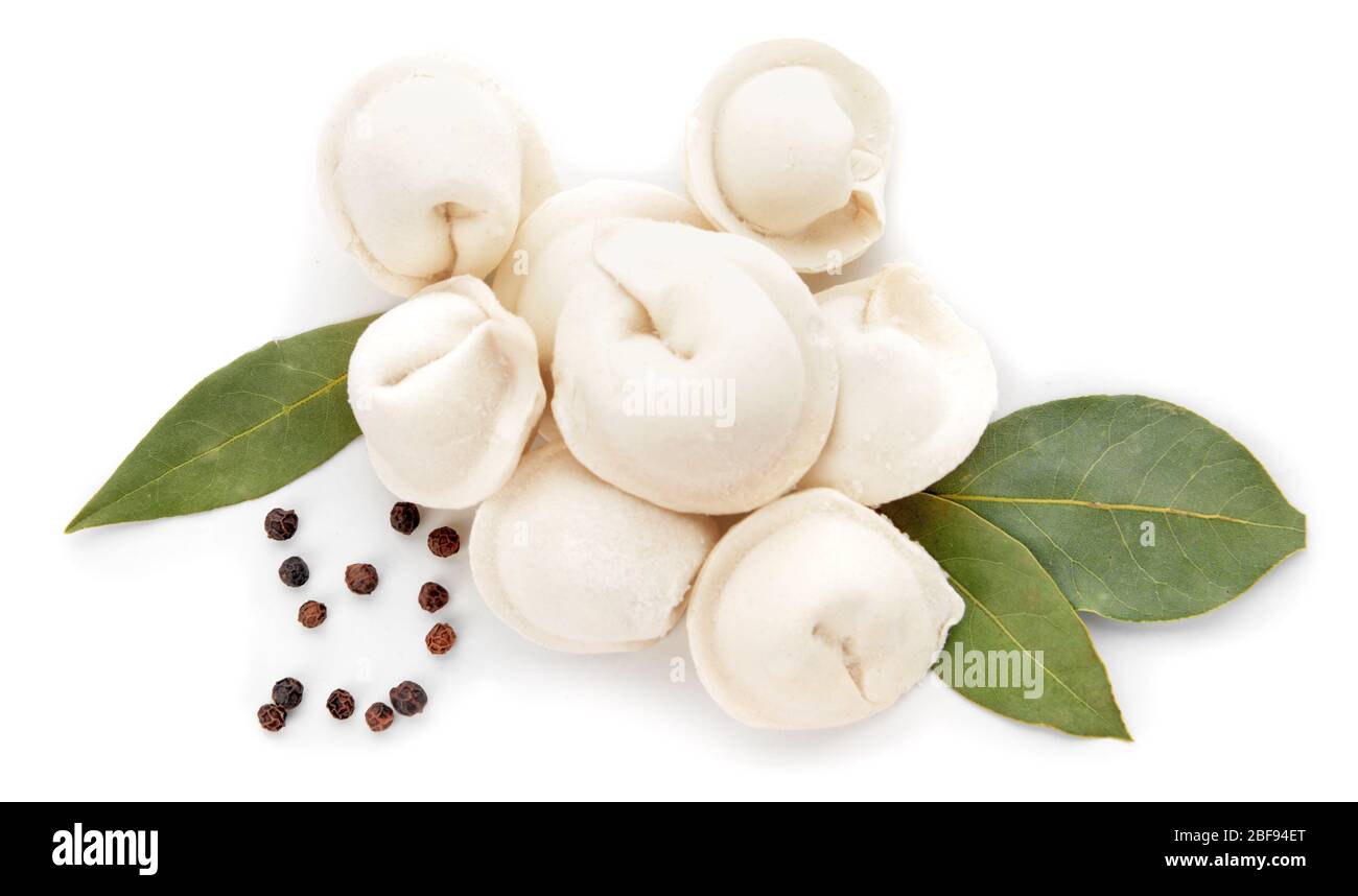 Raw fresh dumplings on white background Stock Photo - Alamy