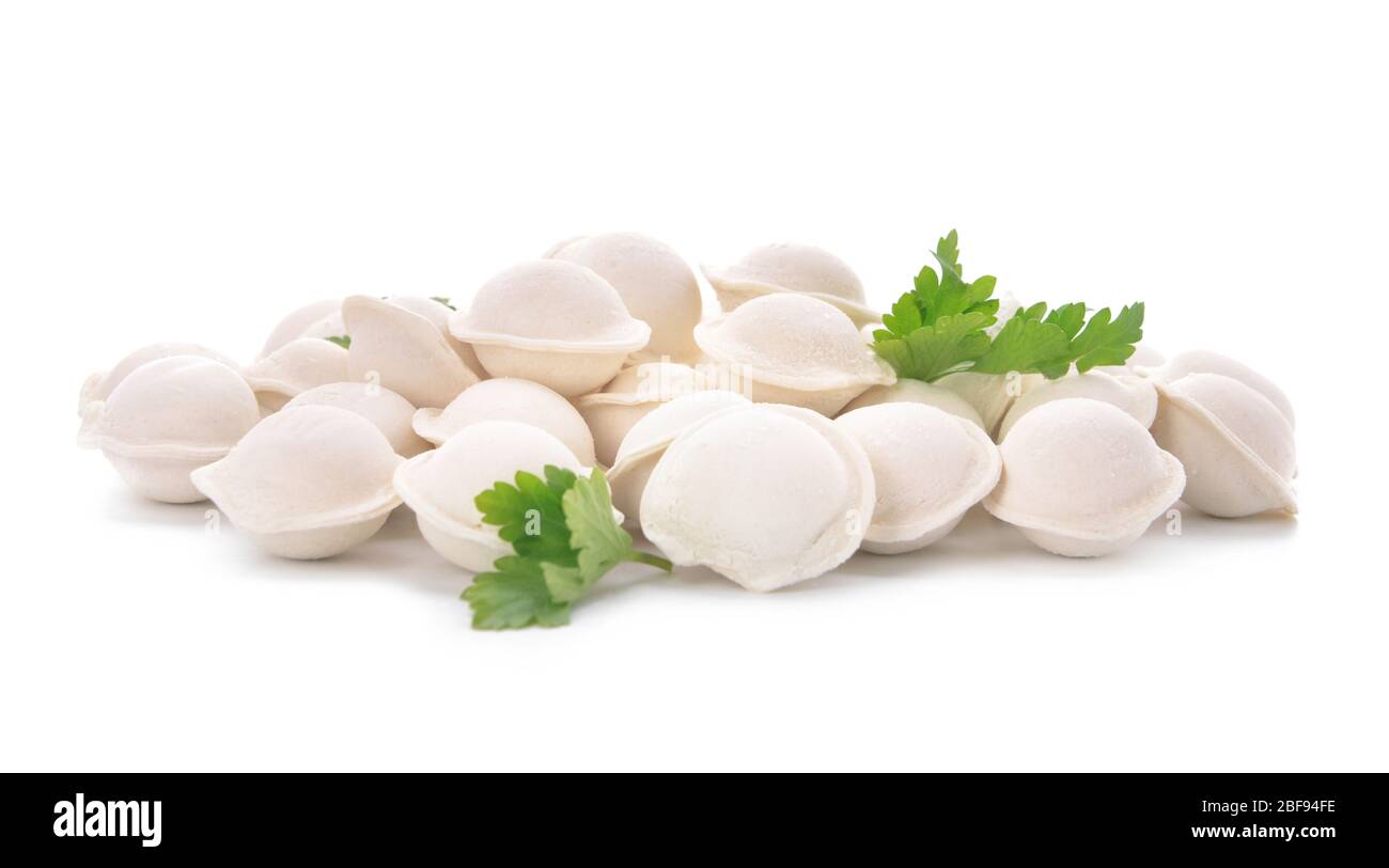 Raw fresh dumplings on white background Stock Photo - Alamy