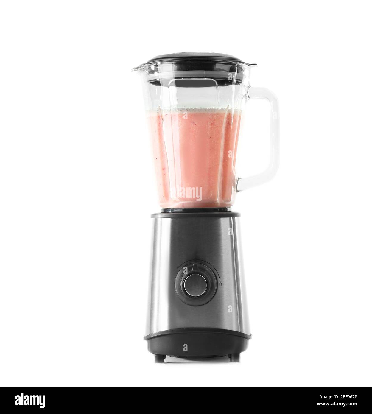 Blender with healthy smoothie on white background Stock Photo - Alamy
