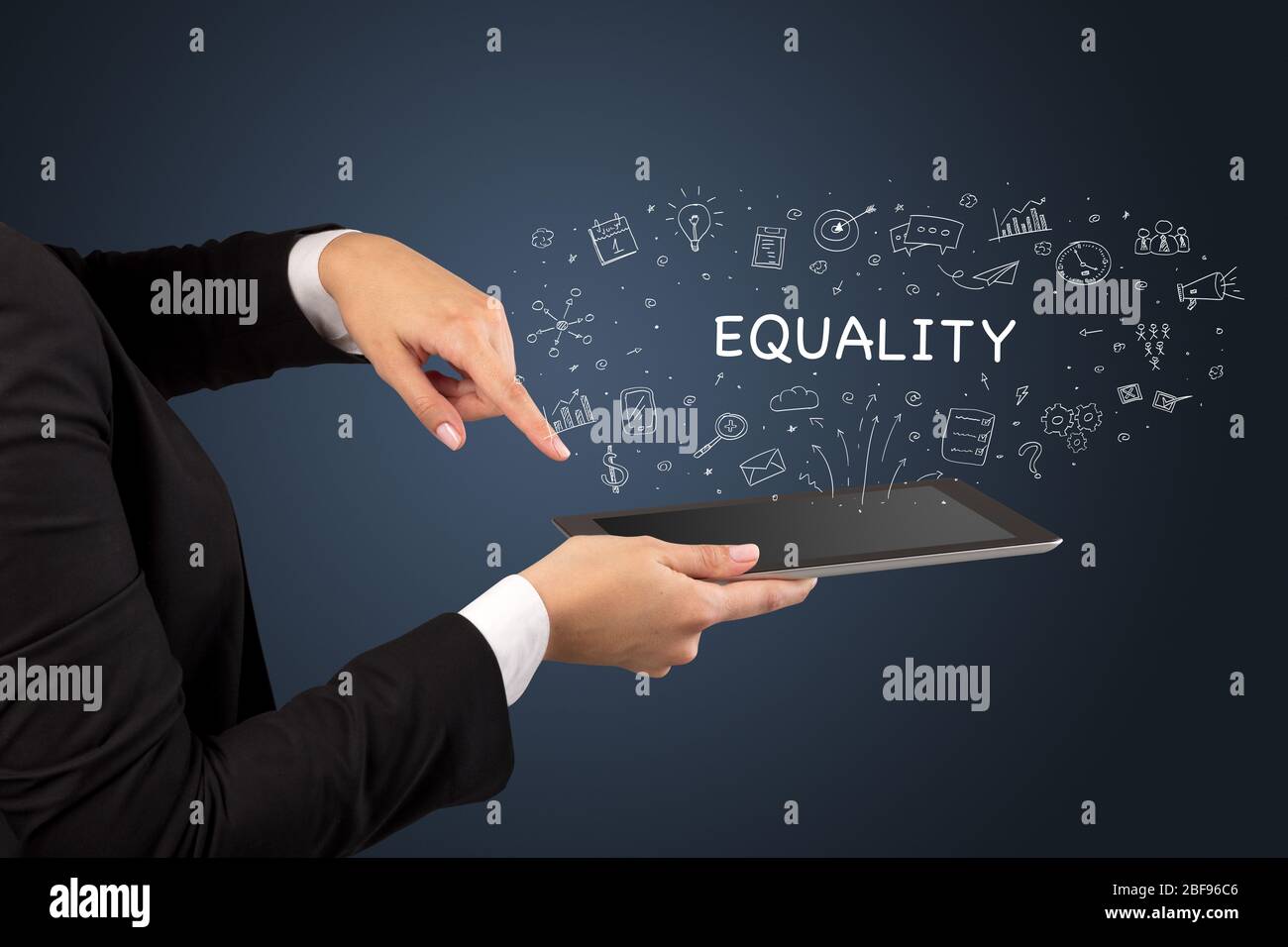 Close-up of a touchscreen with EQUALITY inscription, social media ...