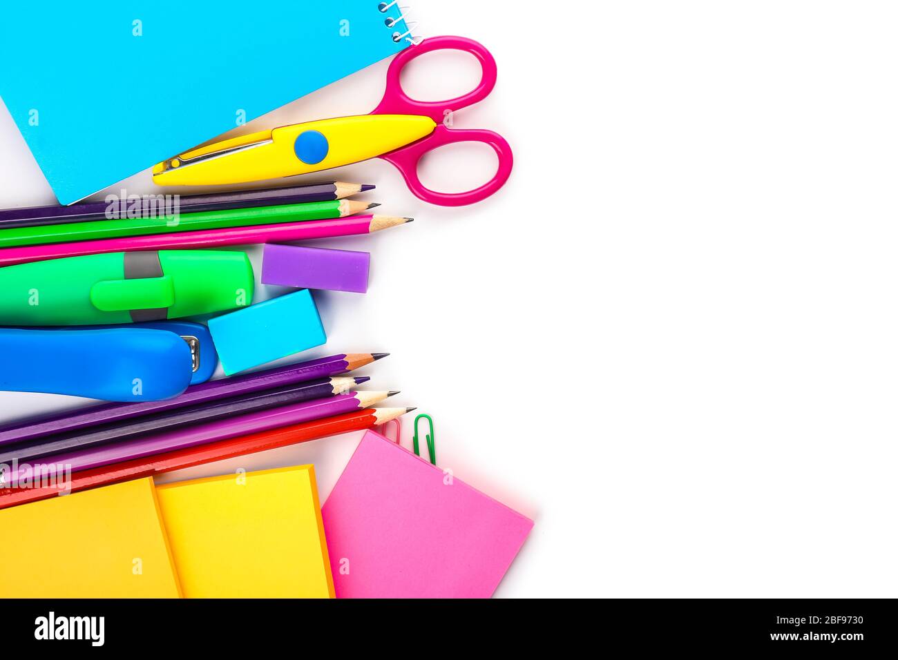 Set of school supplies on white background Stock Photo - Alamy