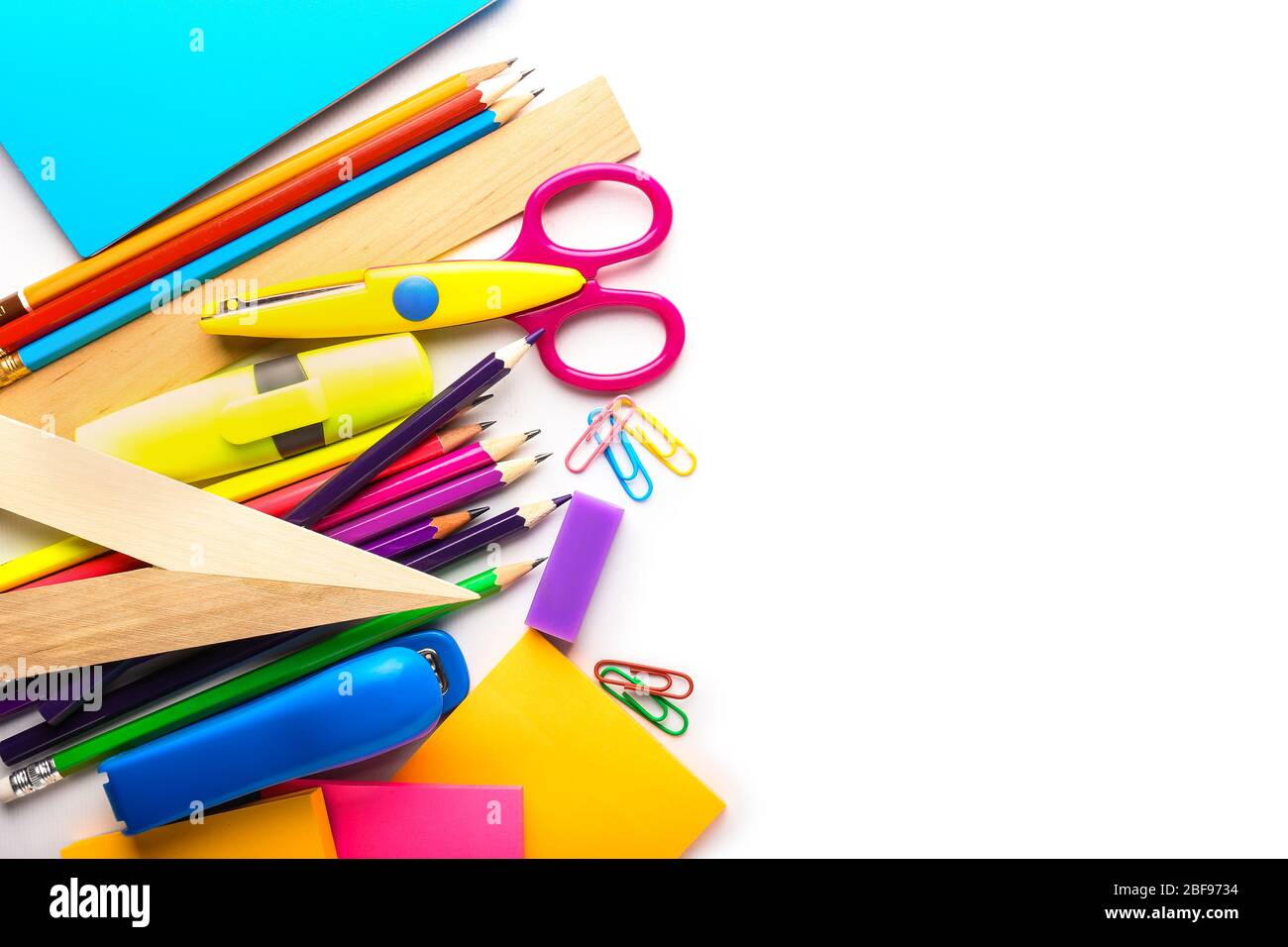 Set of school supplies on white background Stock Photo - Alamy