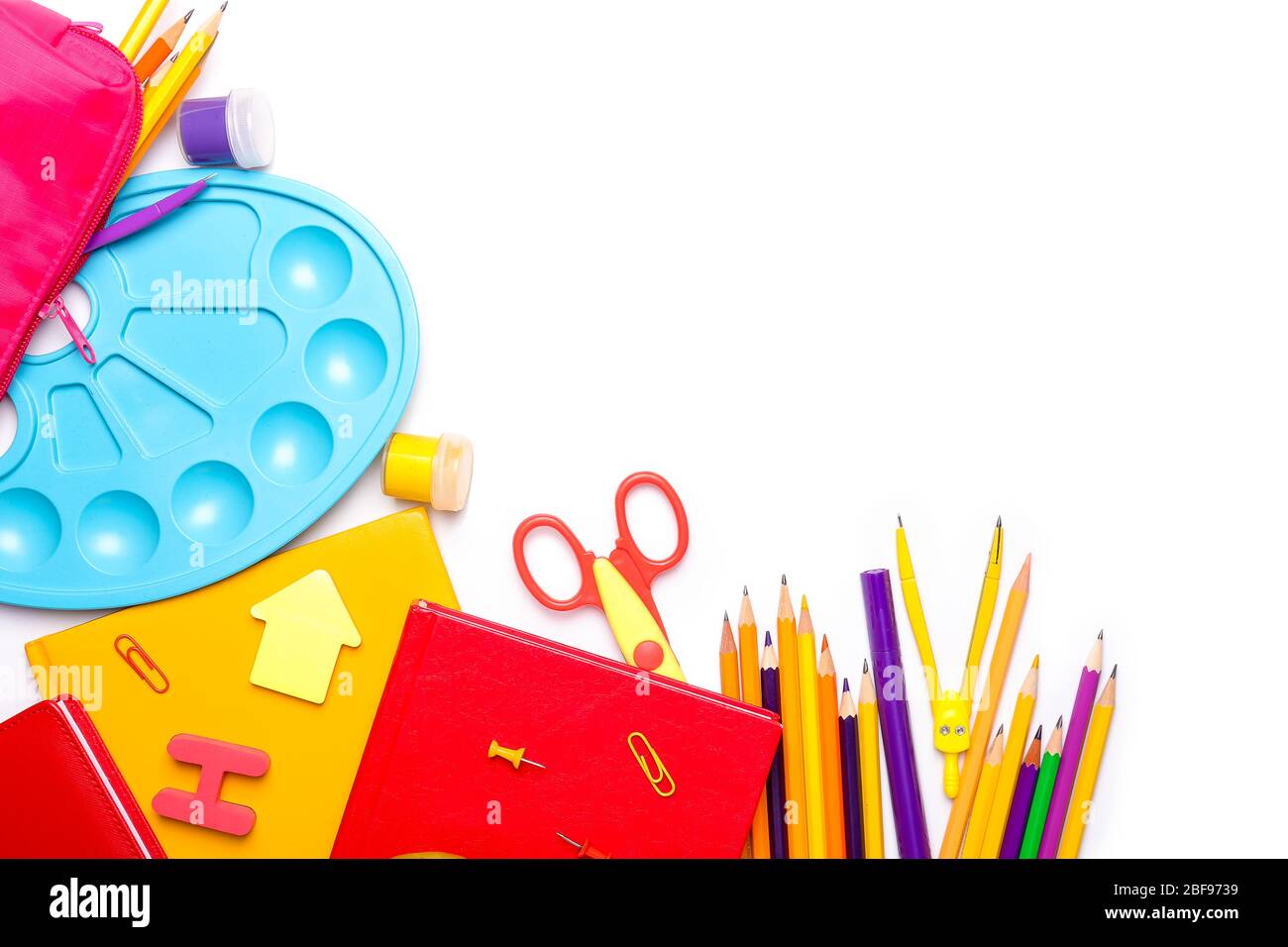 Set of school supplies on white background Stock Photo - Alamy