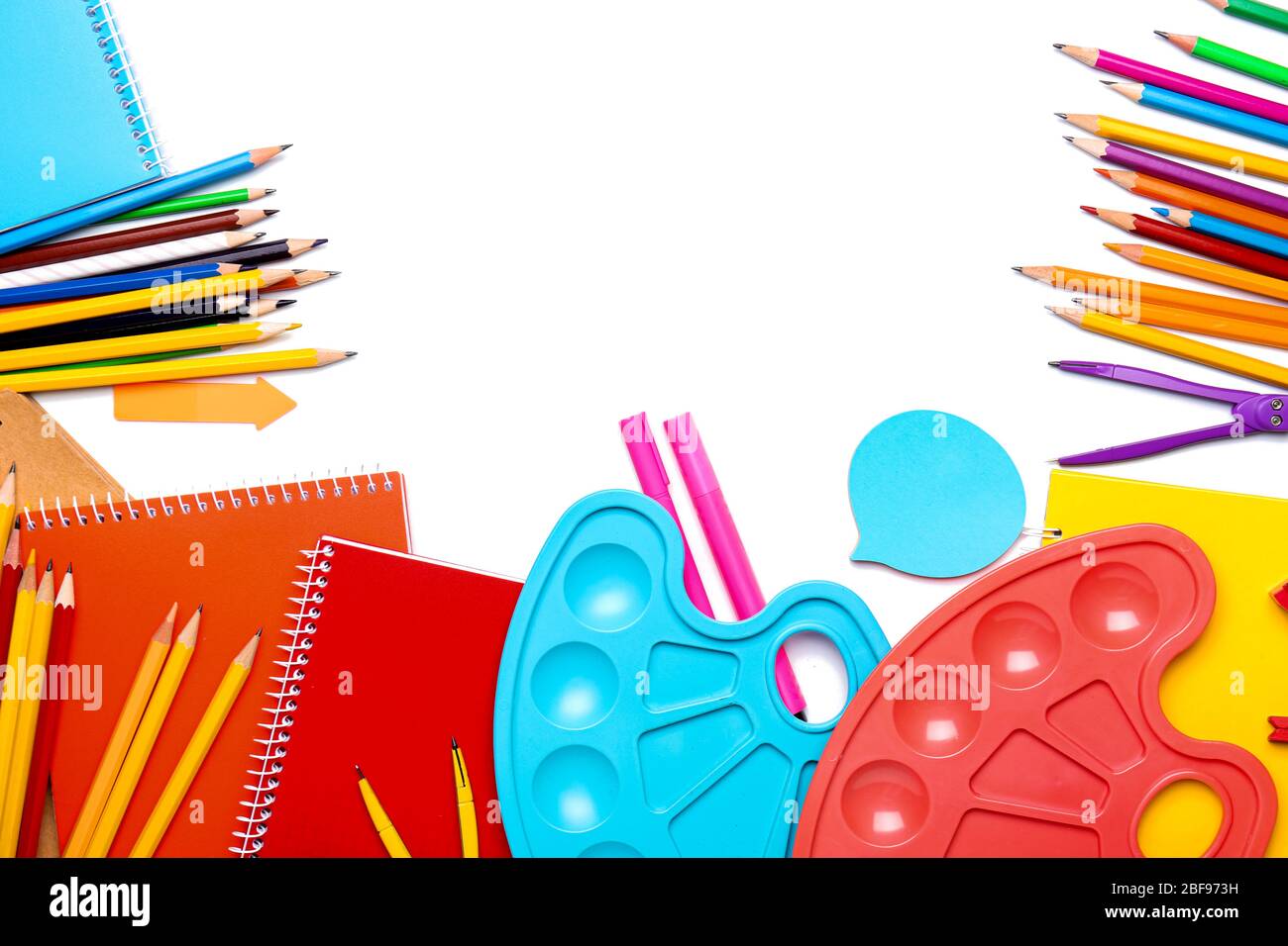 Set of school supplies on white background Stock Photo - Alamy