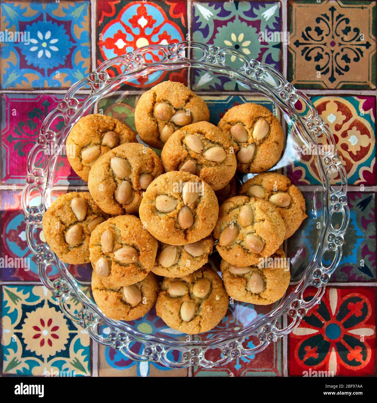 Greek almond cookies ("amygdalota") in Evotry pastry workshop, Kavousi ...