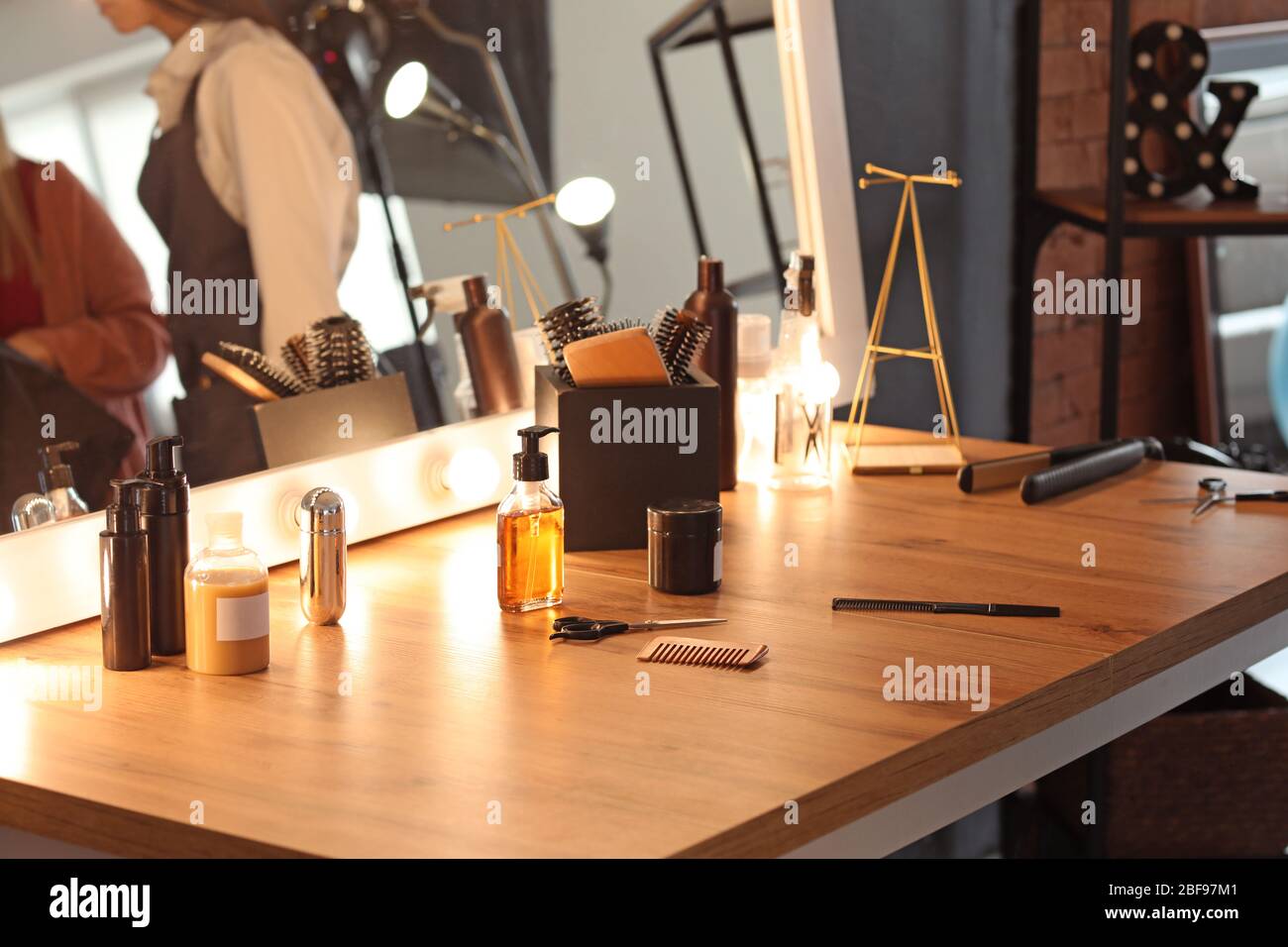 Workplace of hairdresser in modern salon Stock Photo - Alamy