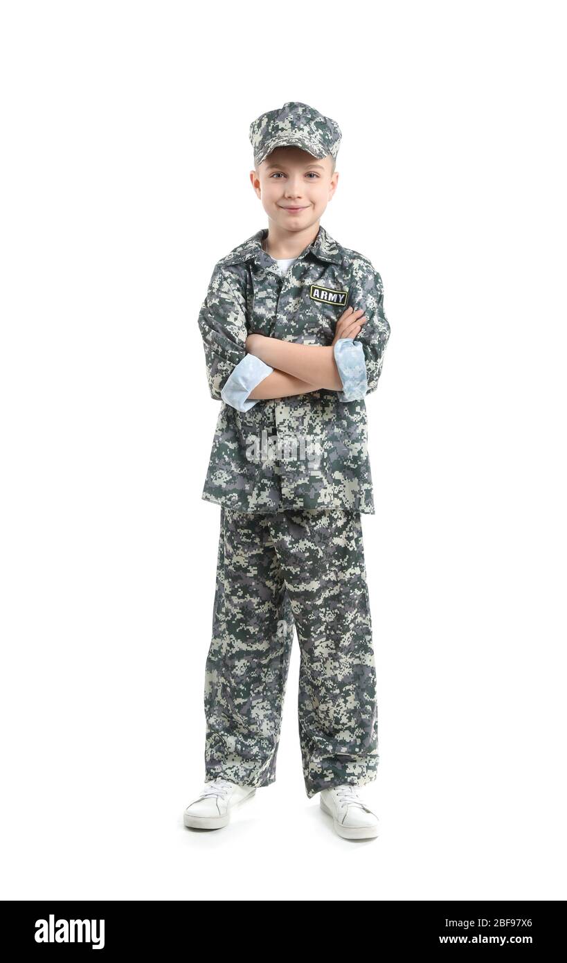 Cute little soldier on white background Stock Photo - Alamy