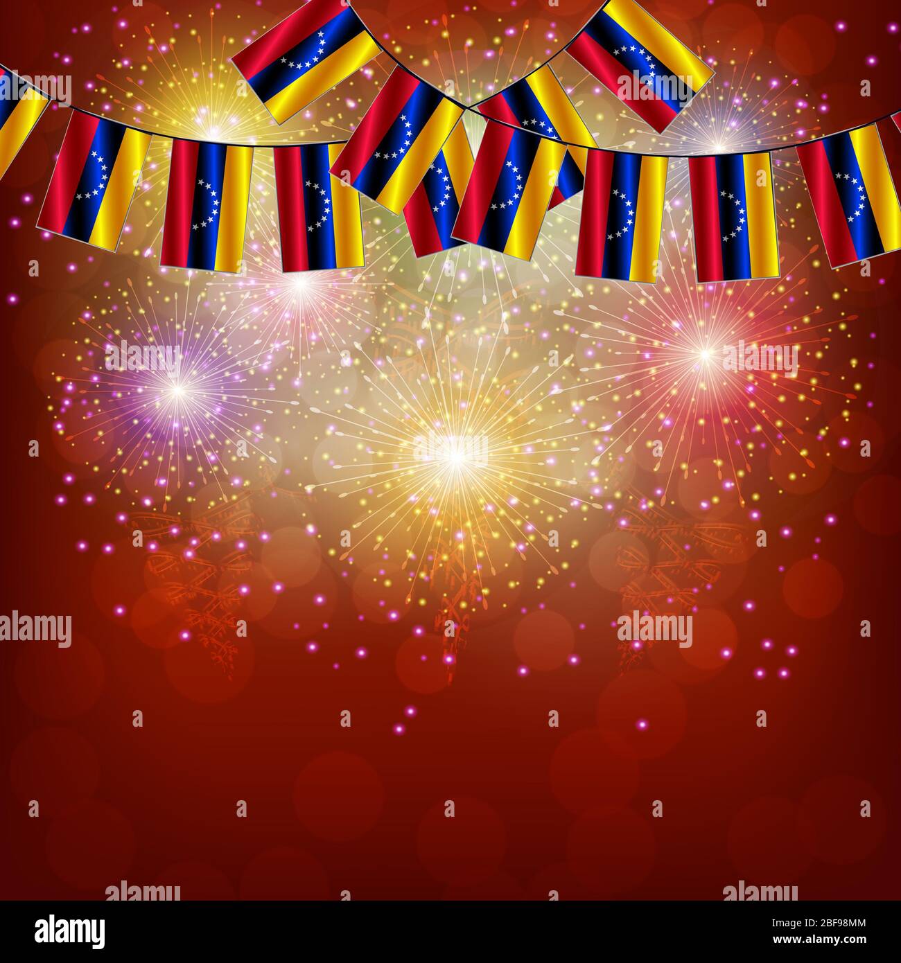 Bright firework with flags of Venezuela . Colorful illustration with ...
