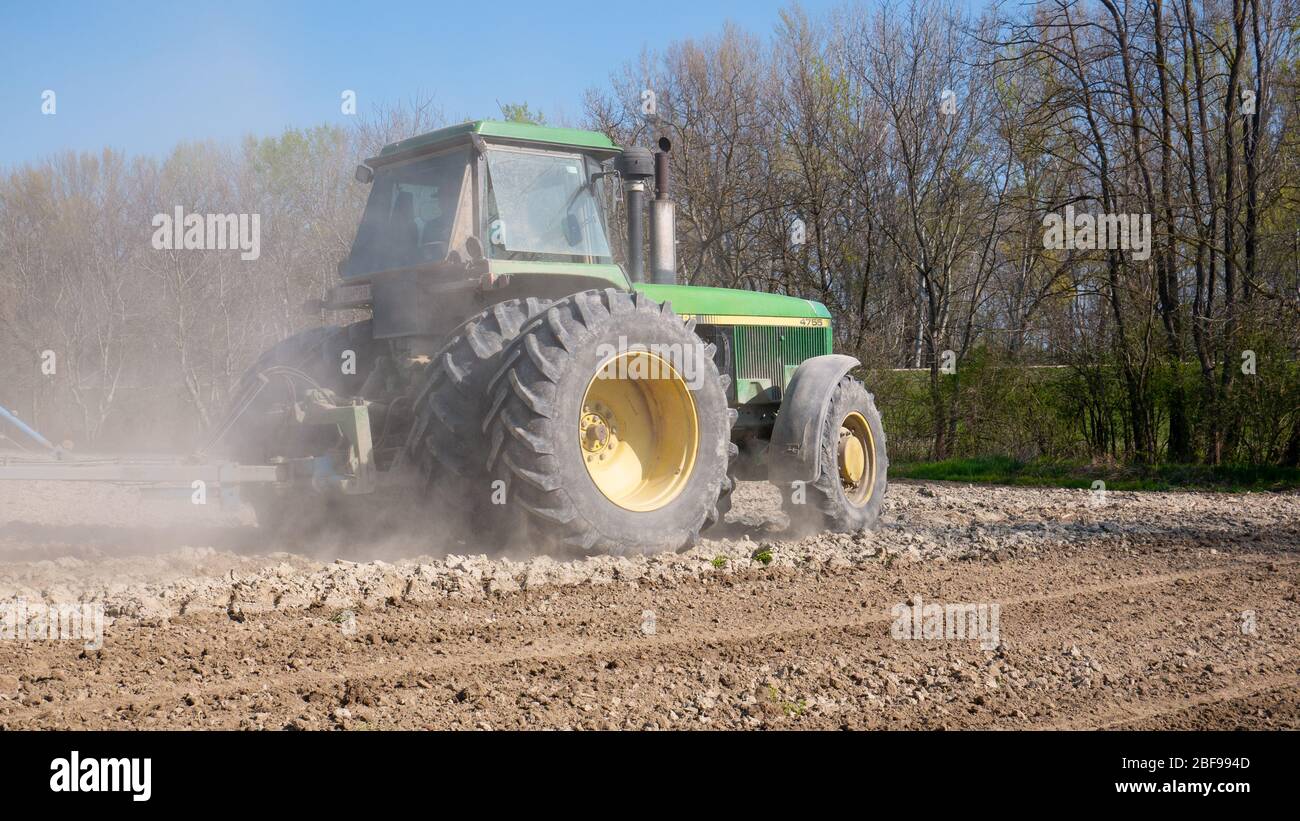 Nagybajcs Hungary 04 04 2020: A large, modern John Deere 4755 tractor ...