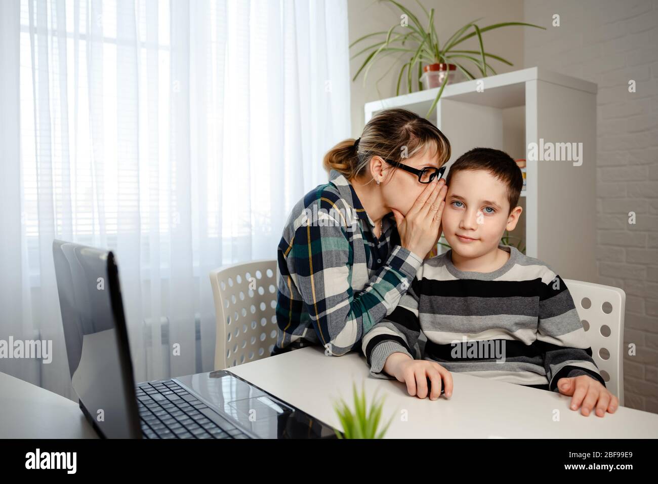 The mother sympathizes and feels sorry for her son. Home schooling ...