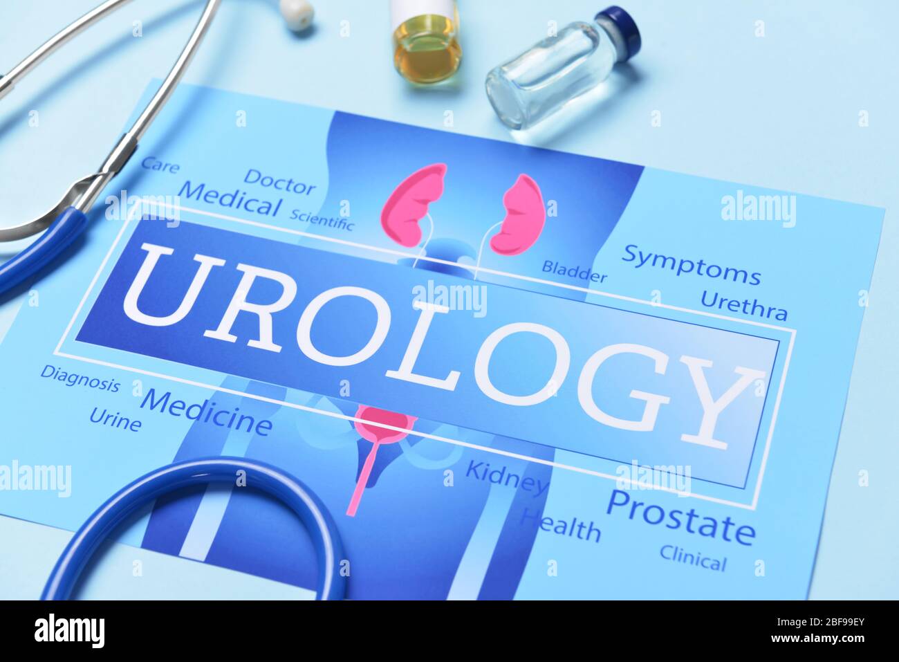 Paper sheet with text UROLOGY and stethoscope on color background Stock ...
