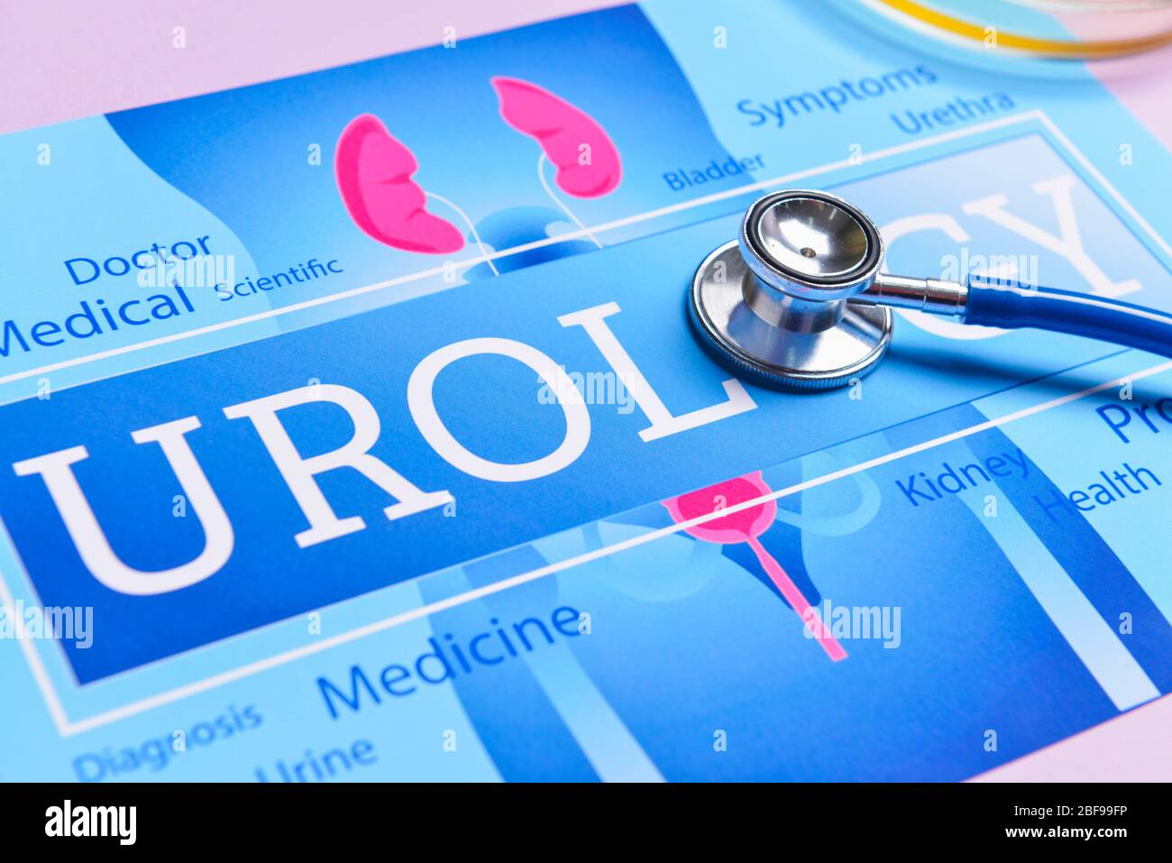 Paper sheet with text UROLOGY and stethoscope on color background Stock ...