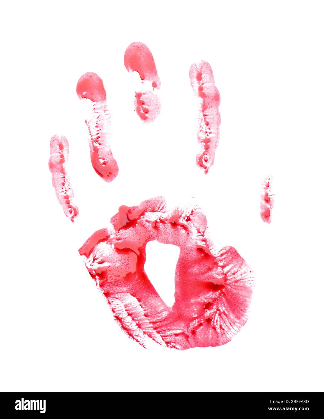 Bloody palm print on white background Stock Photo - Alamy